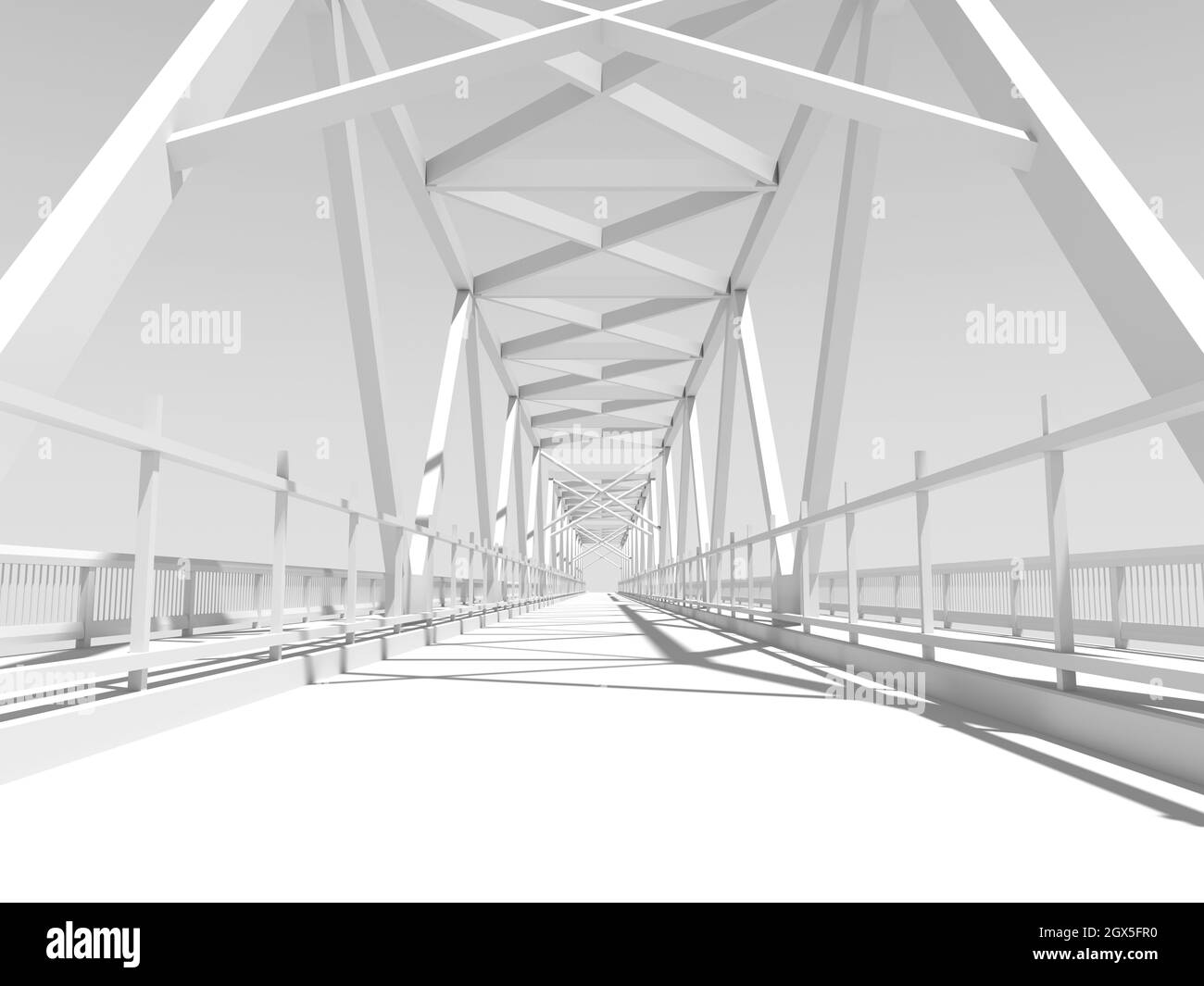 Modern empty white truss bridge model, perspective view. 3d rendering ...