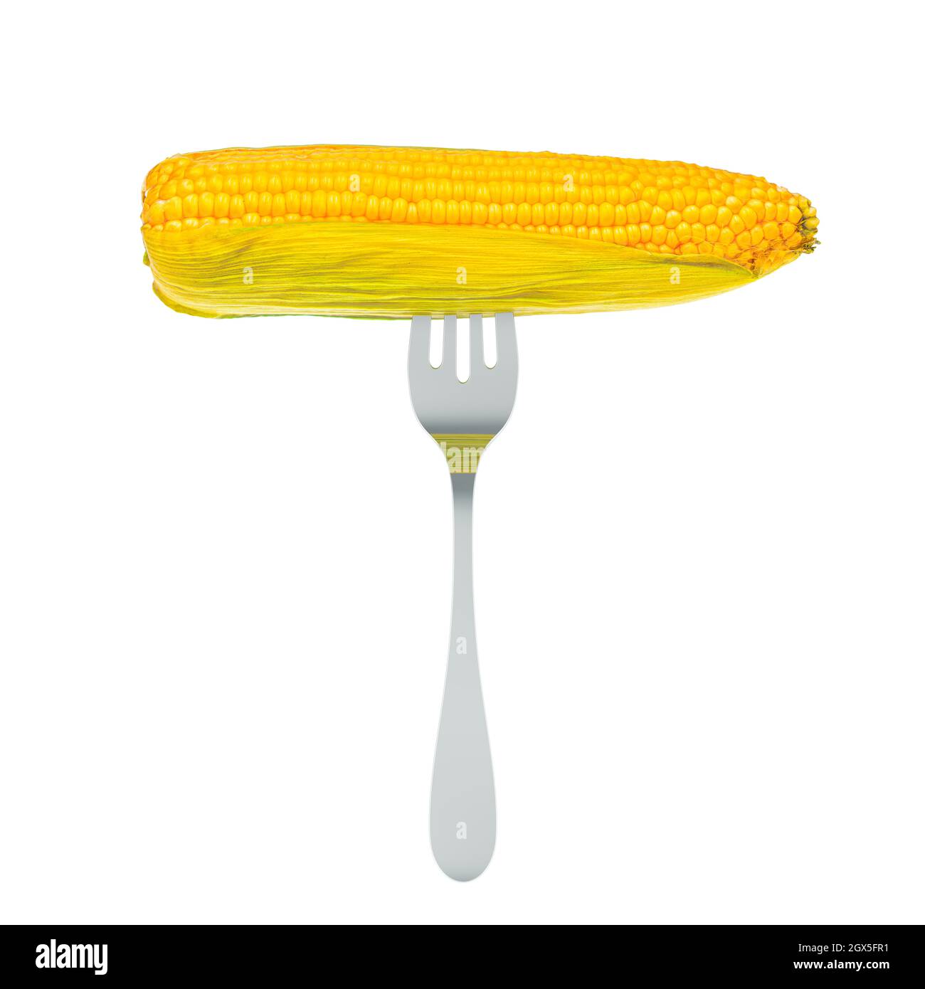 Maize, corn on fork. 3D rendering isolated on white background Stock ...
