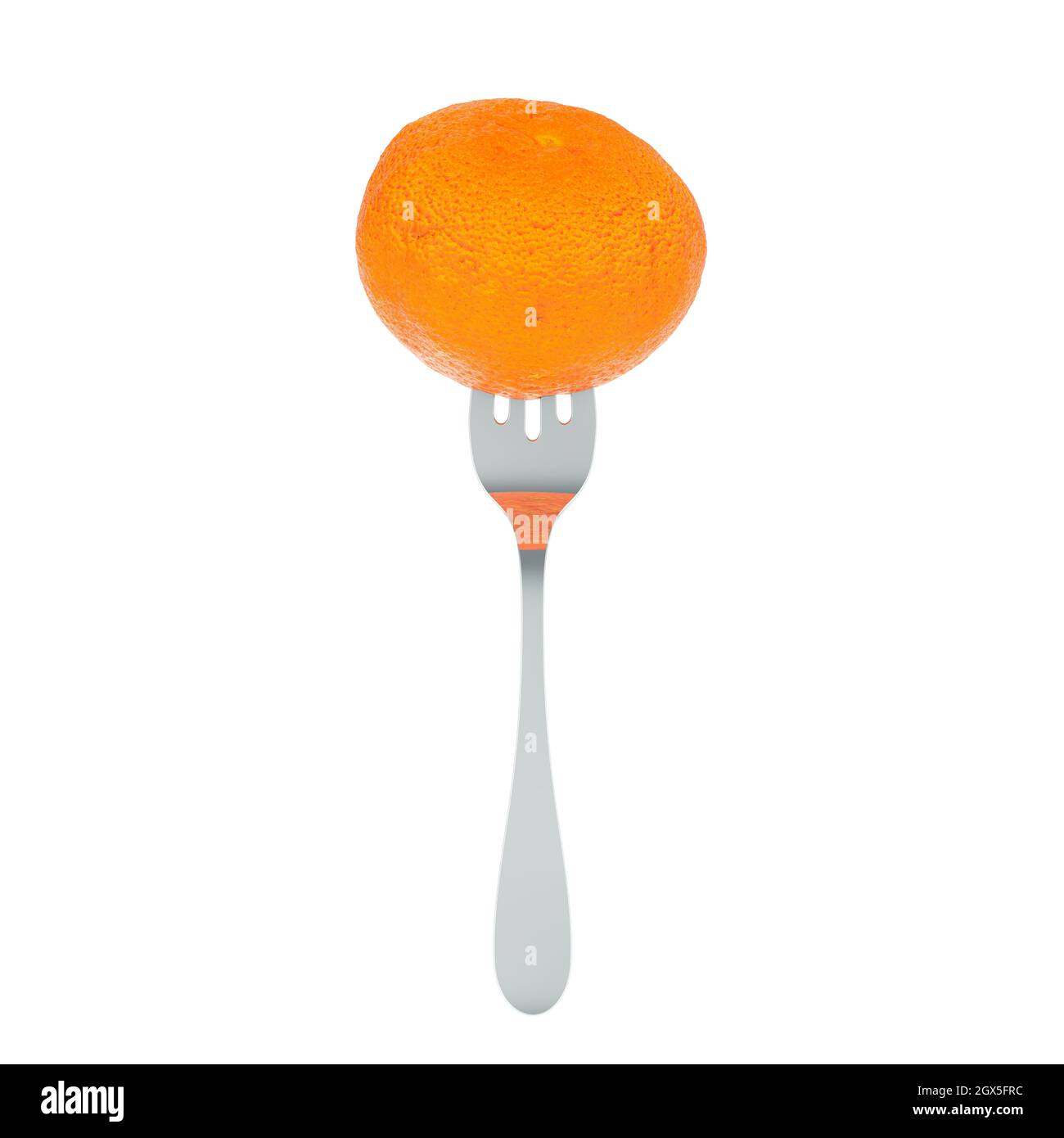 Mandarin orange on fork, 3D rendering isolated on white background ...