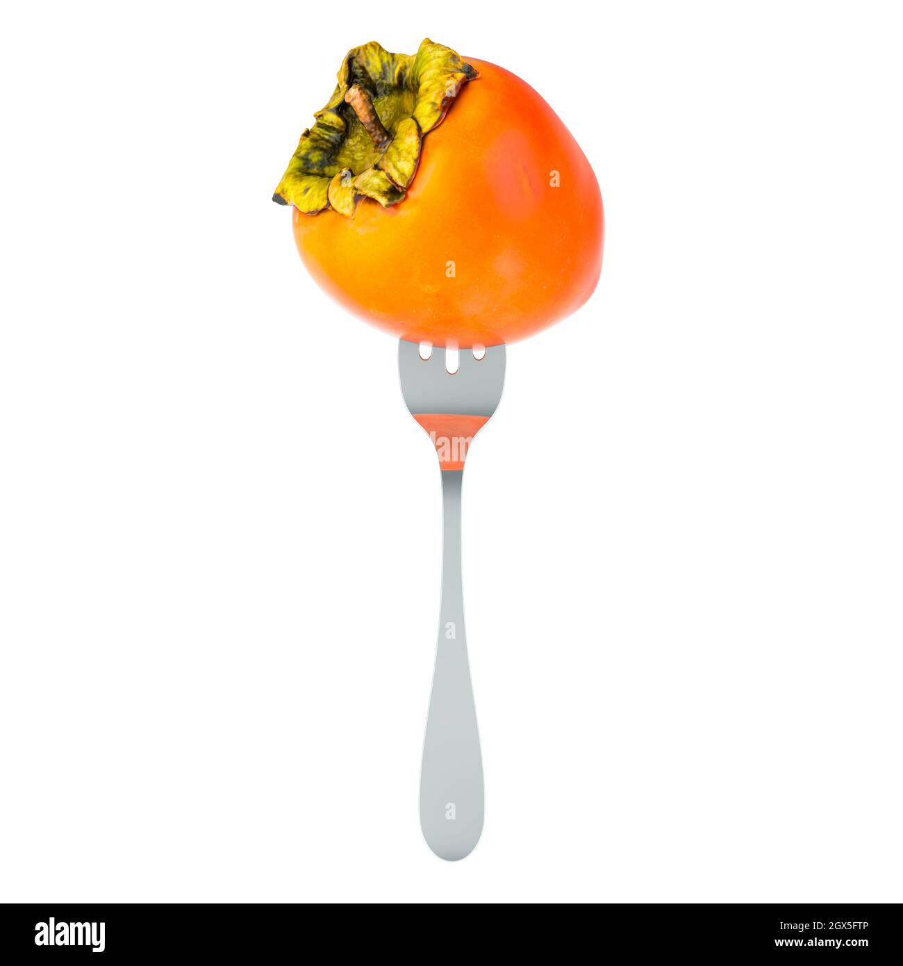 Persimmon on fork, 3D rendering isolated on white background Stock ...