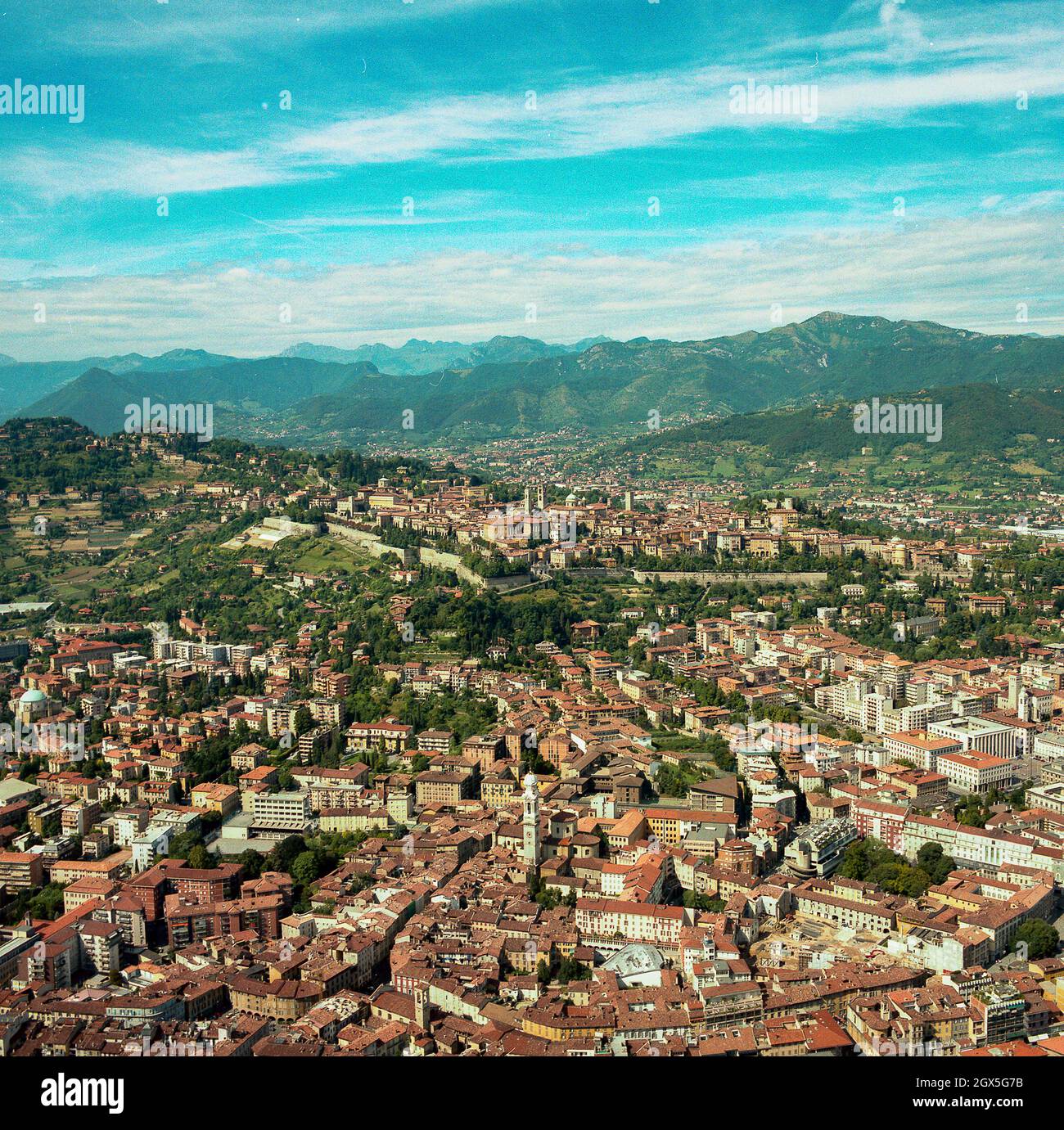 Europe, Italy, Lombardy Bergamo - aerial photo, upper town, medieval ...