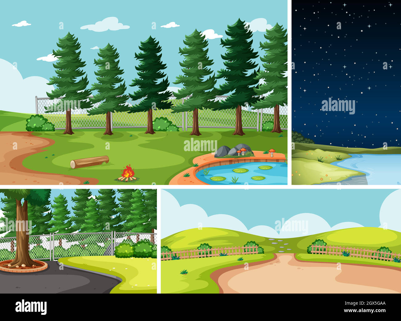Four different scenes in nature setting cartoon style Stock Vector ...