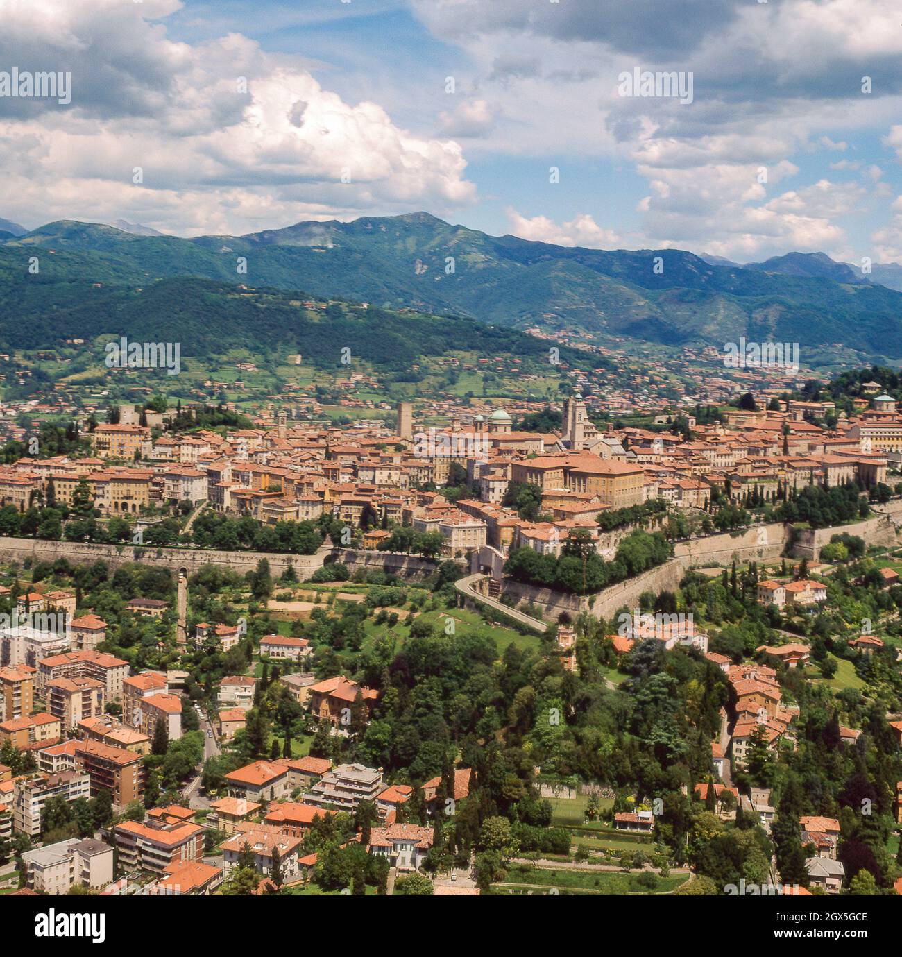 Europe, Italy, Lombardy Bergamo - aerial photo, upper town, medieval ...
