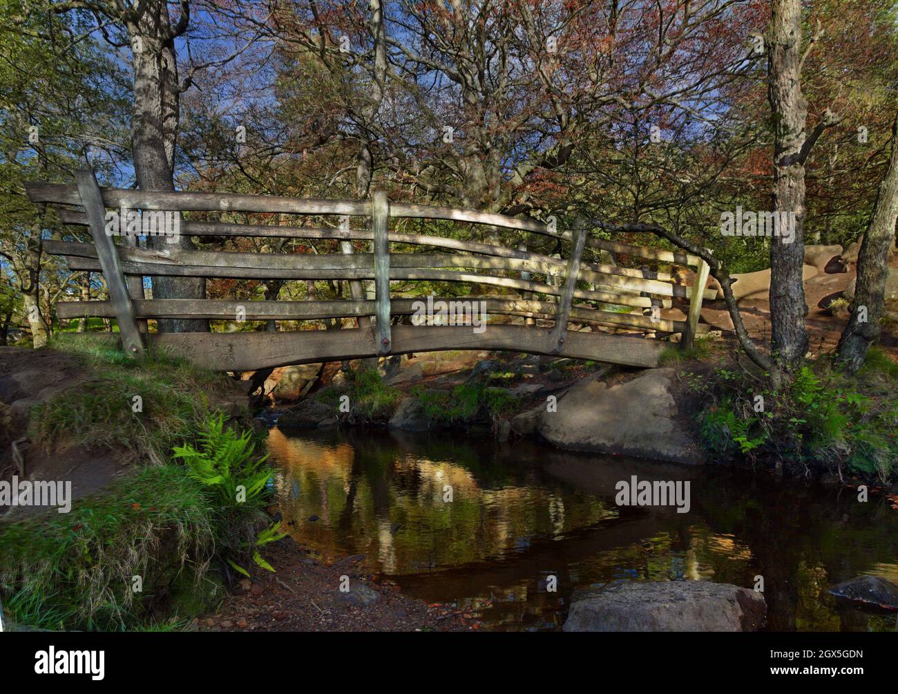 Bridge over Padley Gorge, Peak District National Park, Derbyshire Stock ...