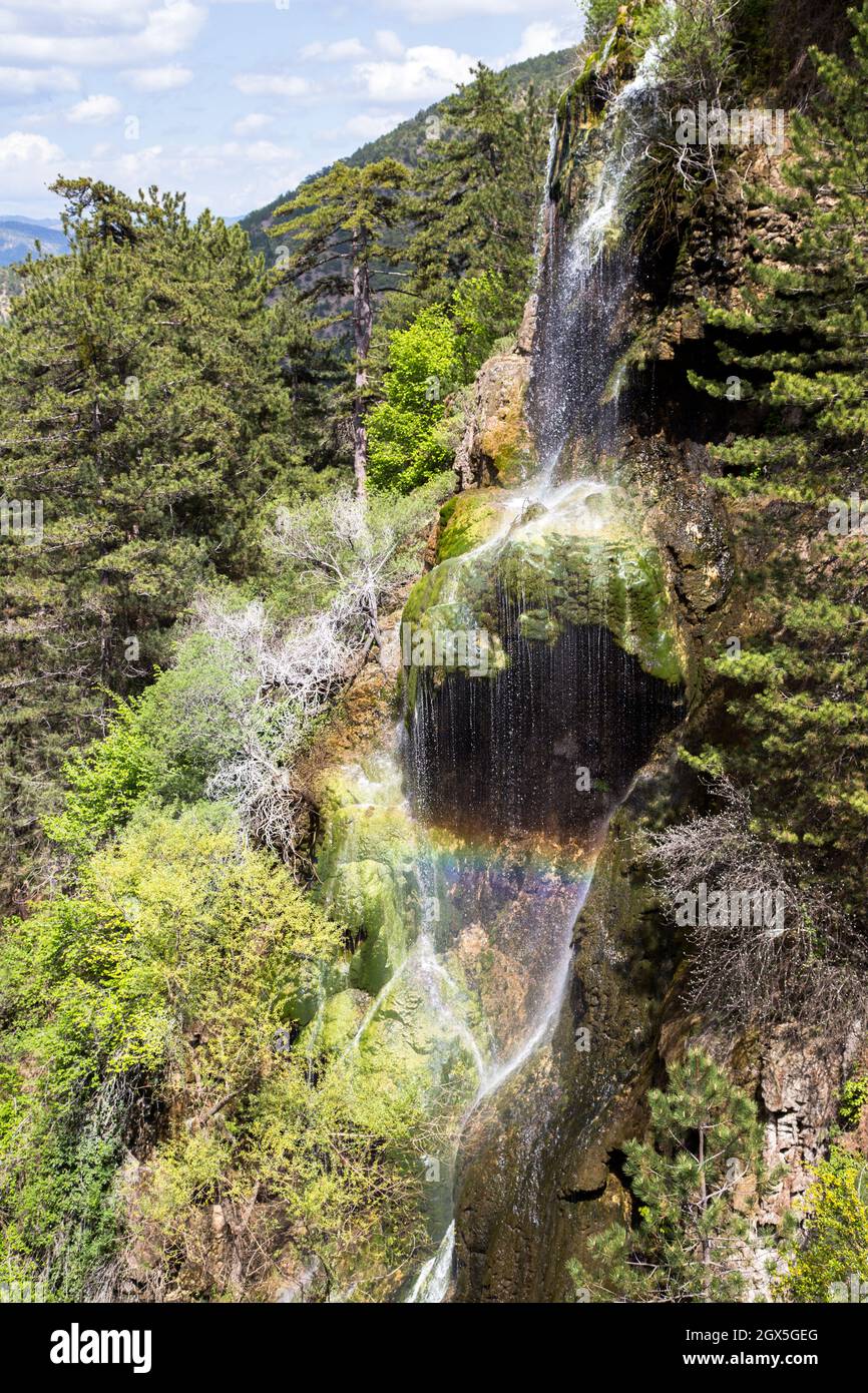 Rainbow colored waterfall view in Nallıhan district of Ankara Stock ...