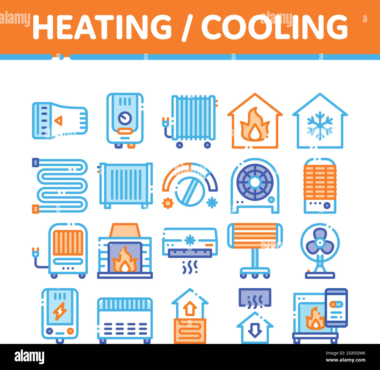 Heating And Cooling Collection Vector Icons Set Stock Vector Image ...