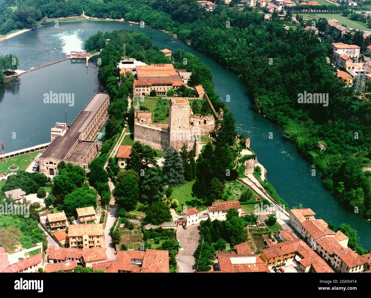 Europe, Italy, Lombardy - Trezzo Adda - aerial photo of the remains of ...