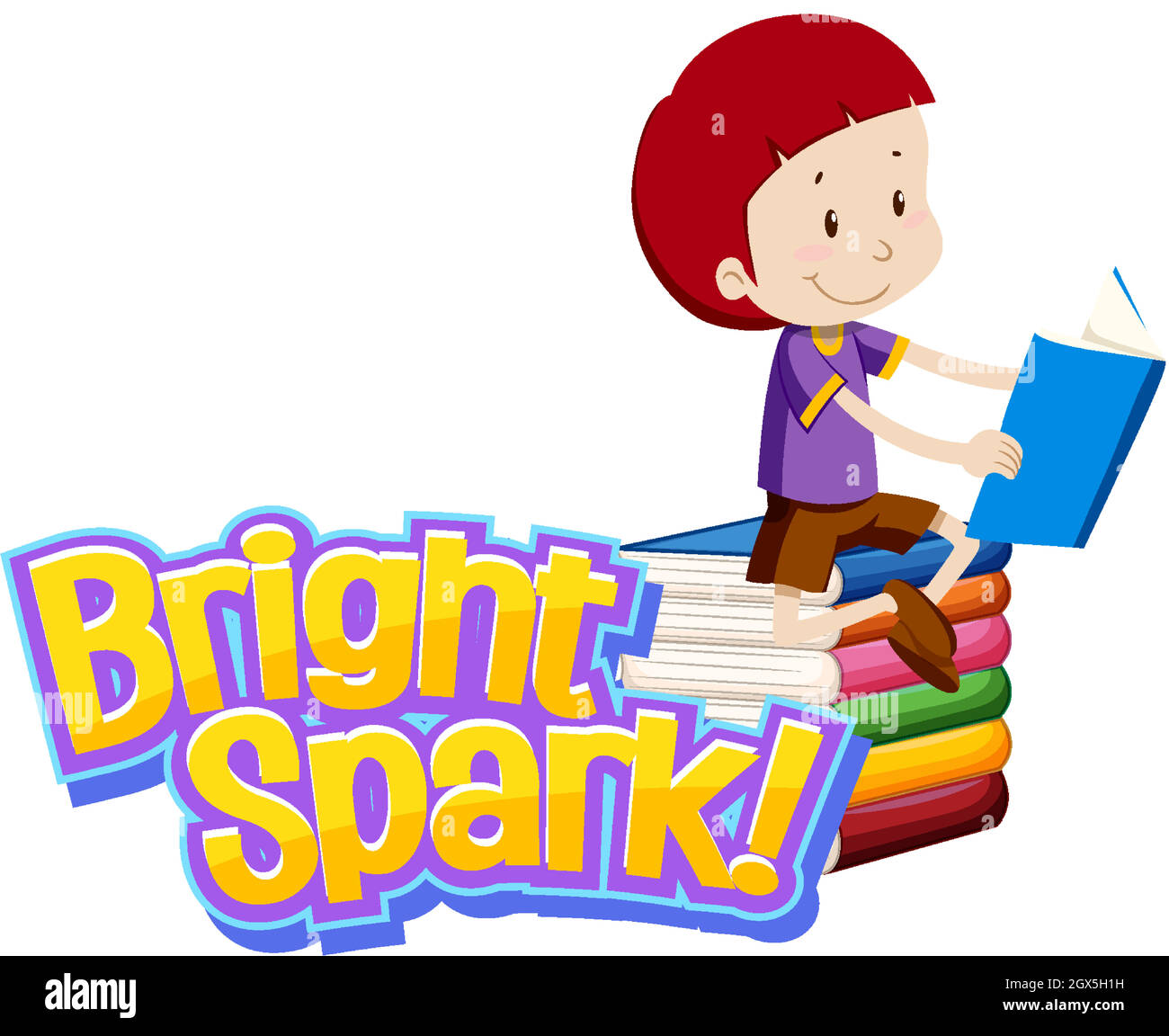 Font design for word bright spark with boy reading book Stock Vector ...