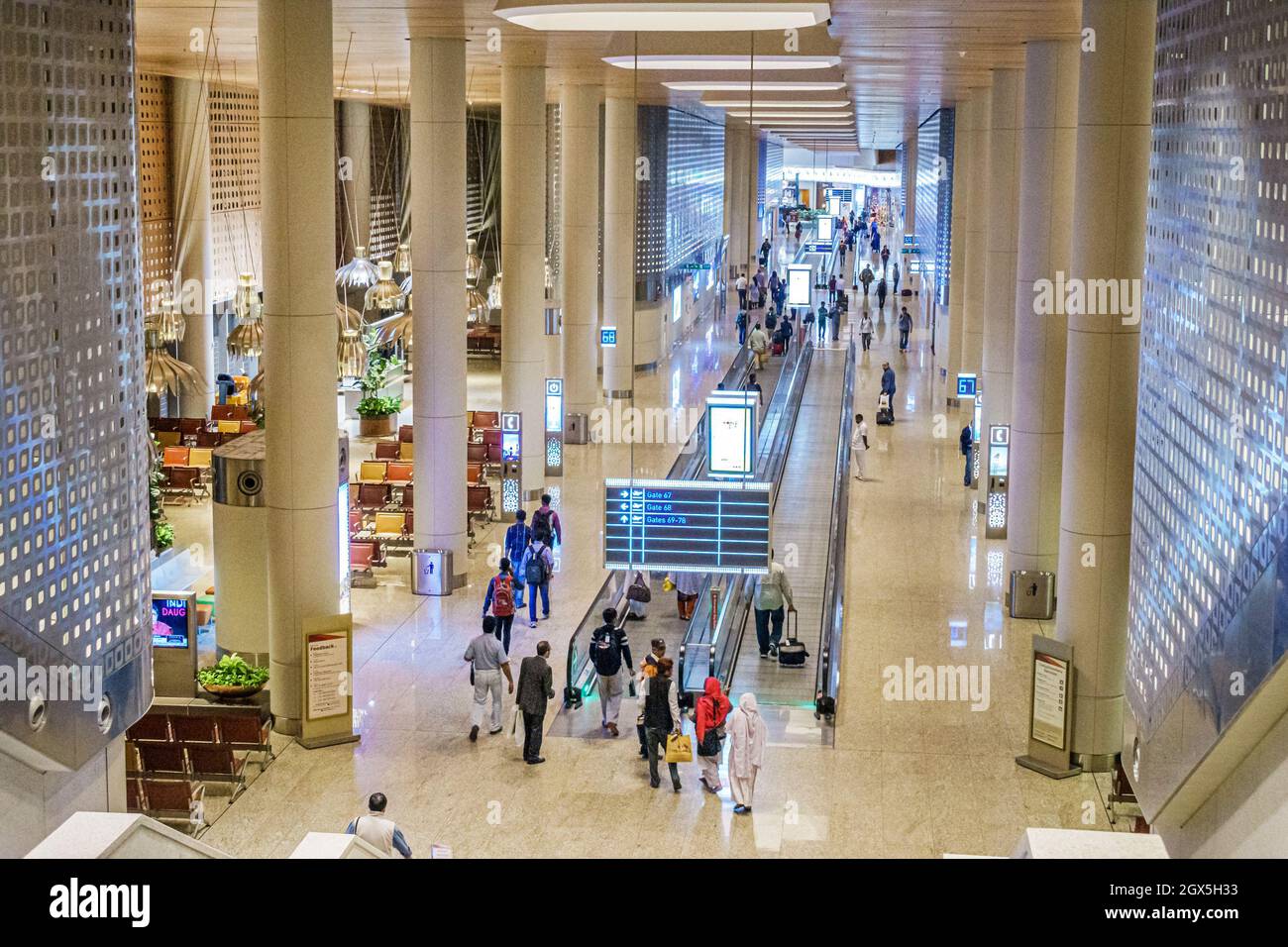 Terminal gate interior inside moving sidewalk walkway travellator ...