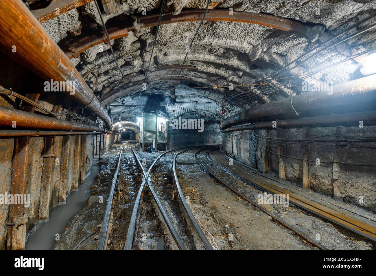 Underground mine. Underground railway for transporting ore. Mine ...