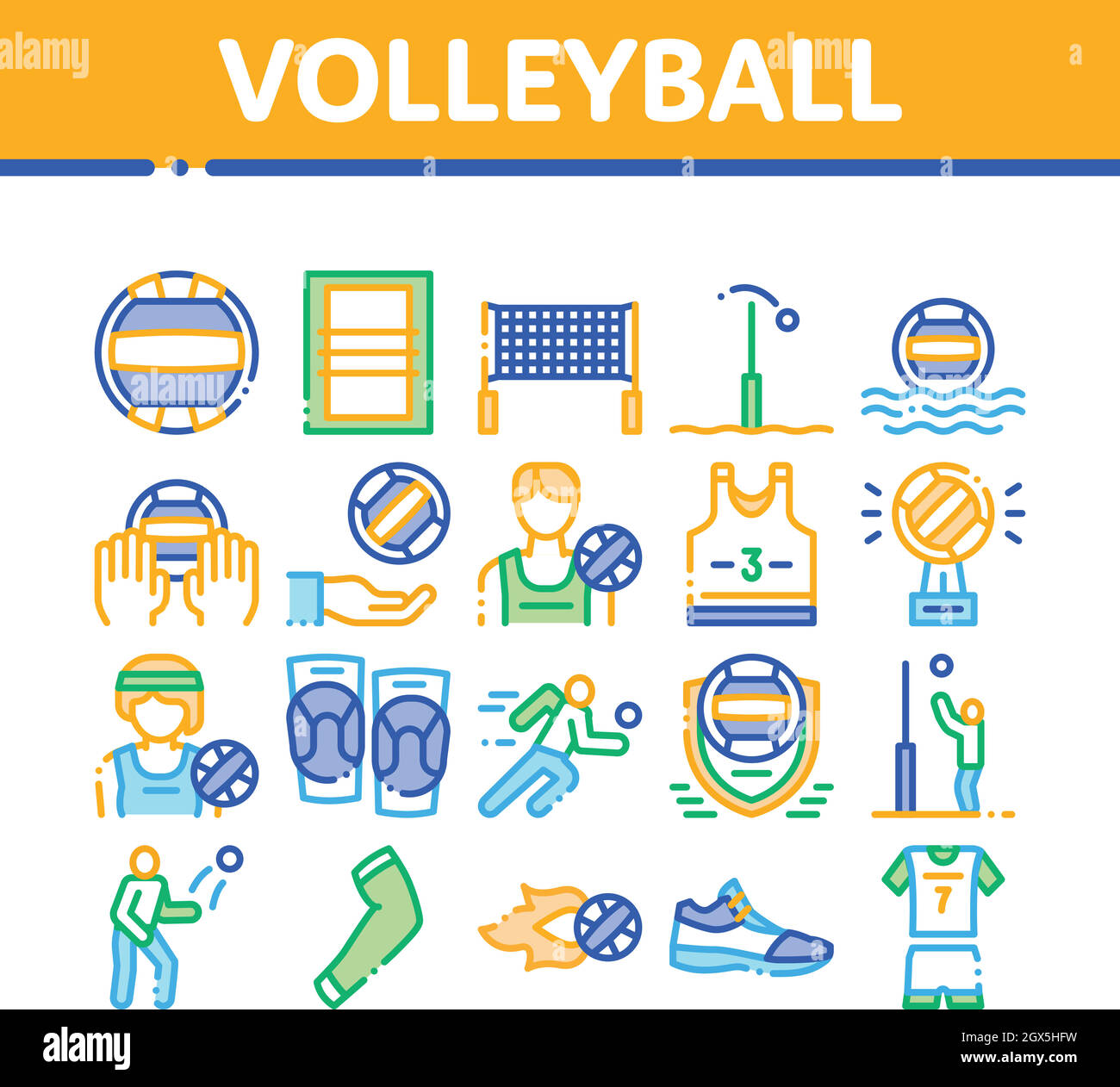Volleyball Sport Game Collection Icons Set Vector Stock Vector Image ...