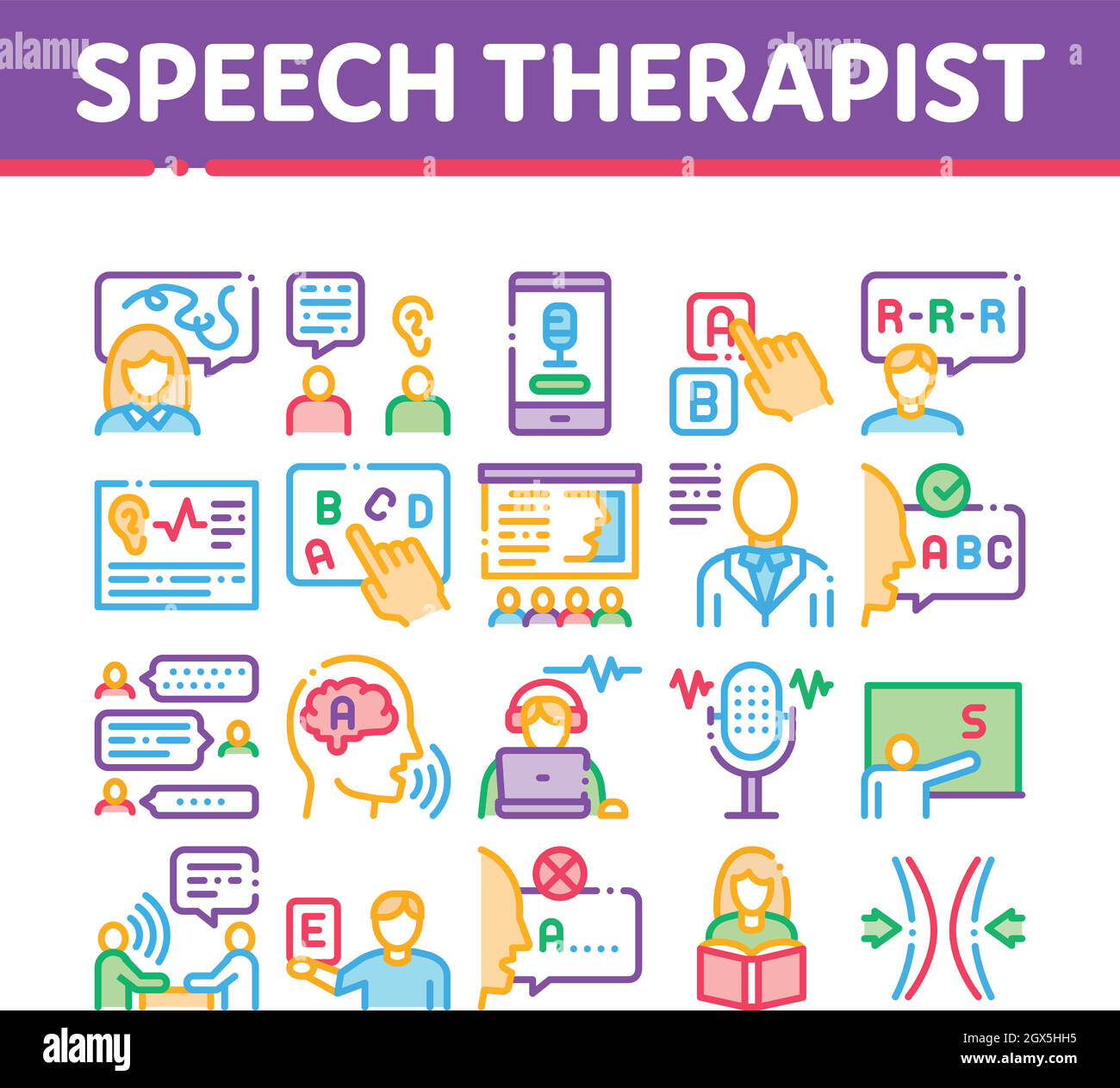 Speech Therapist Help Collection Icons Set Vector Stock Vector Image ...