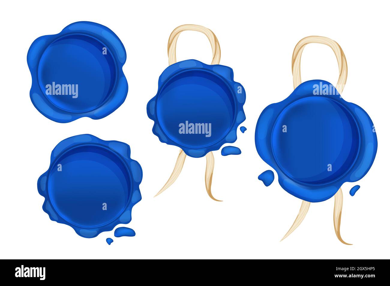 Set wax seal round stump blue color with rope in cartoon style isolated ...