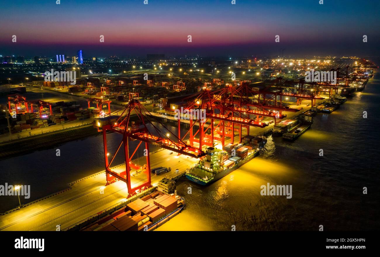 SUZHOU, CHINA - OCTOBER 4, 2021 - Aerial photo of Taicang port ...