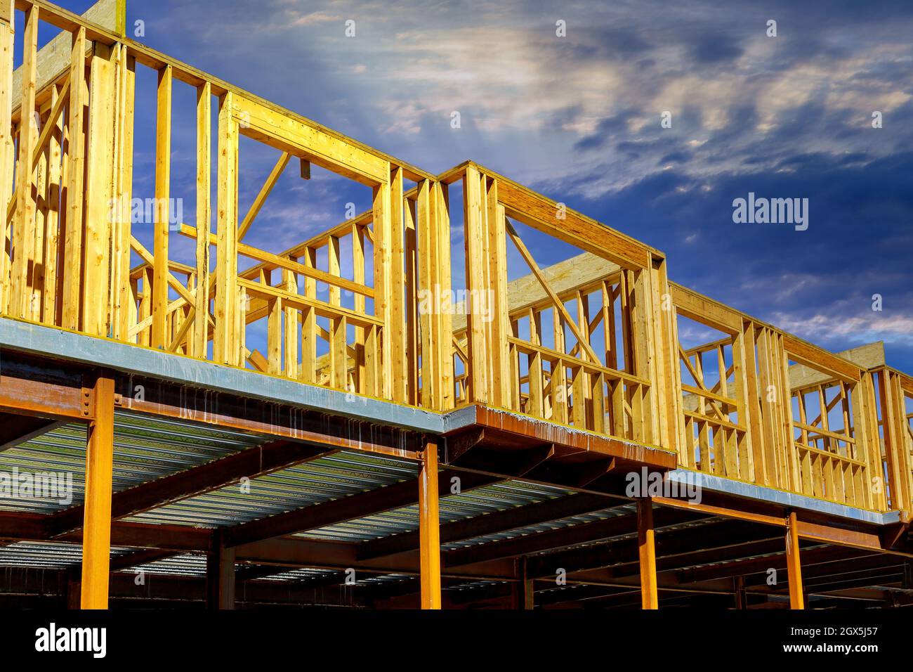 Aerial view of unfinished house with wooden frame Stock Photo - Alamy
