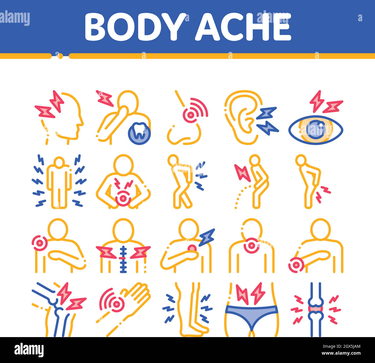 Body Ache Collection Elements Icons Set Vector Stock Vector Image & Art ...