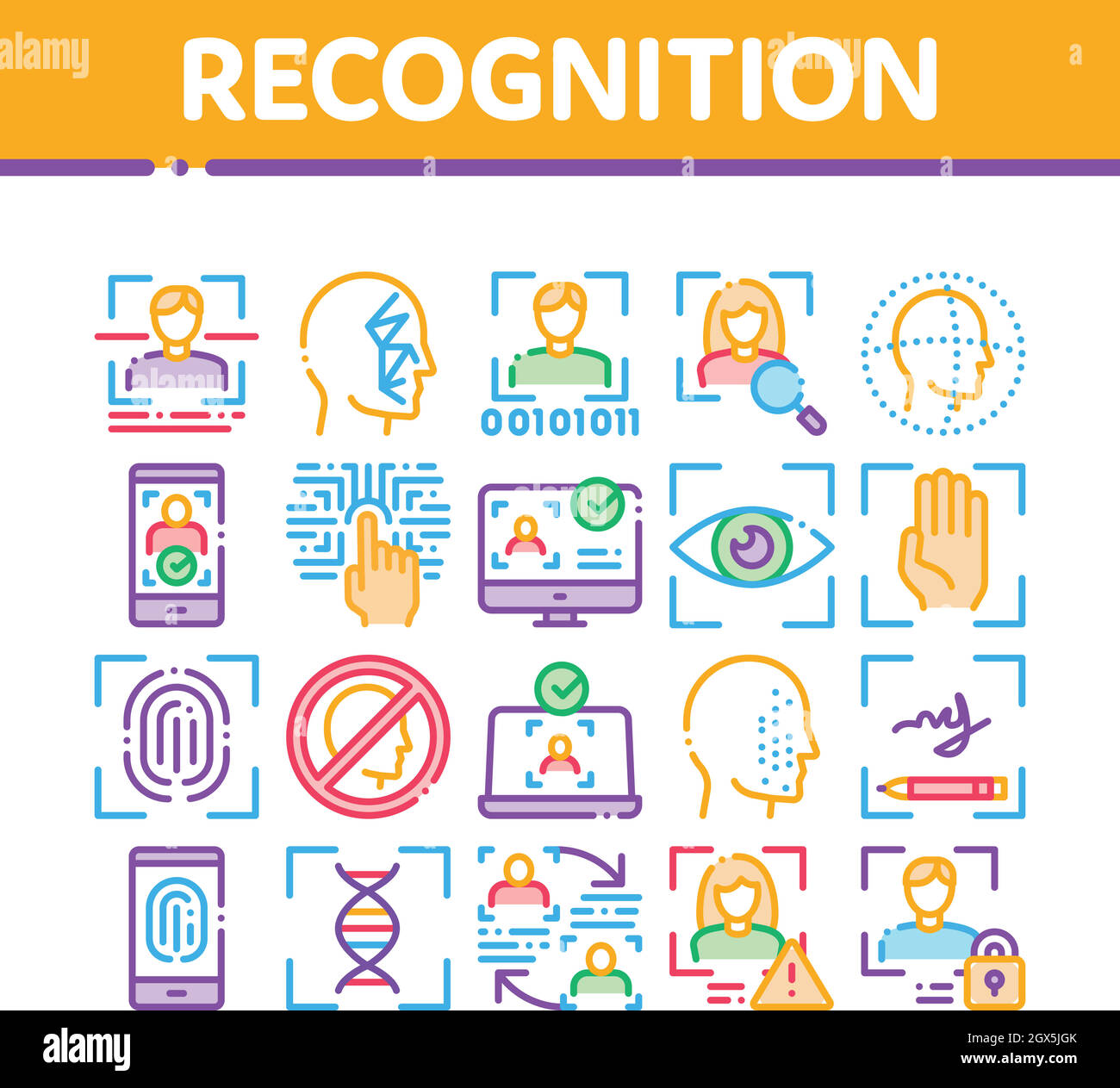 Recognition Collection Elements Icons Set Vector Stock Vector Image ...