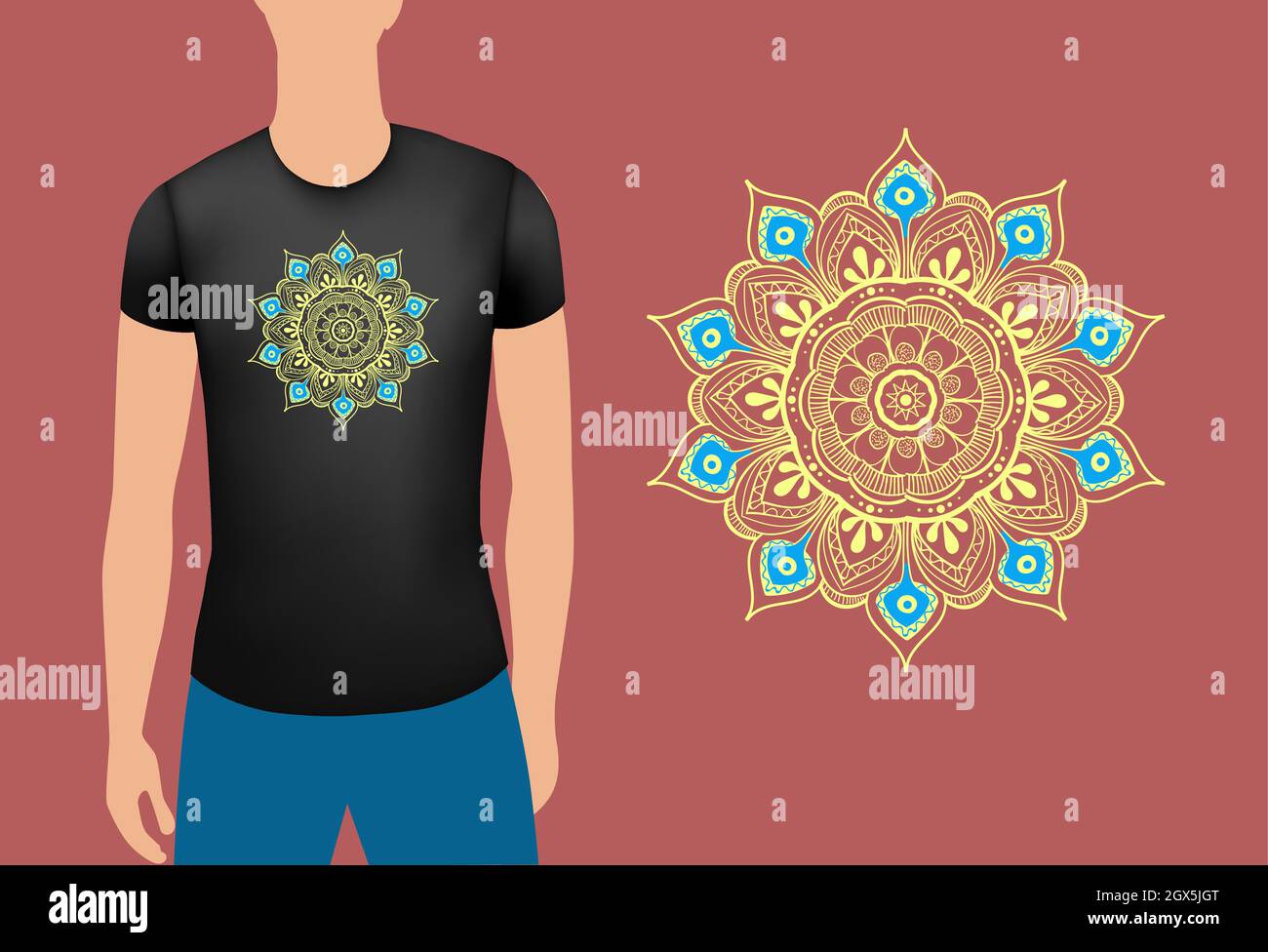 Black male realistic t shirt with mandala. Vector Stock Vector Image ...