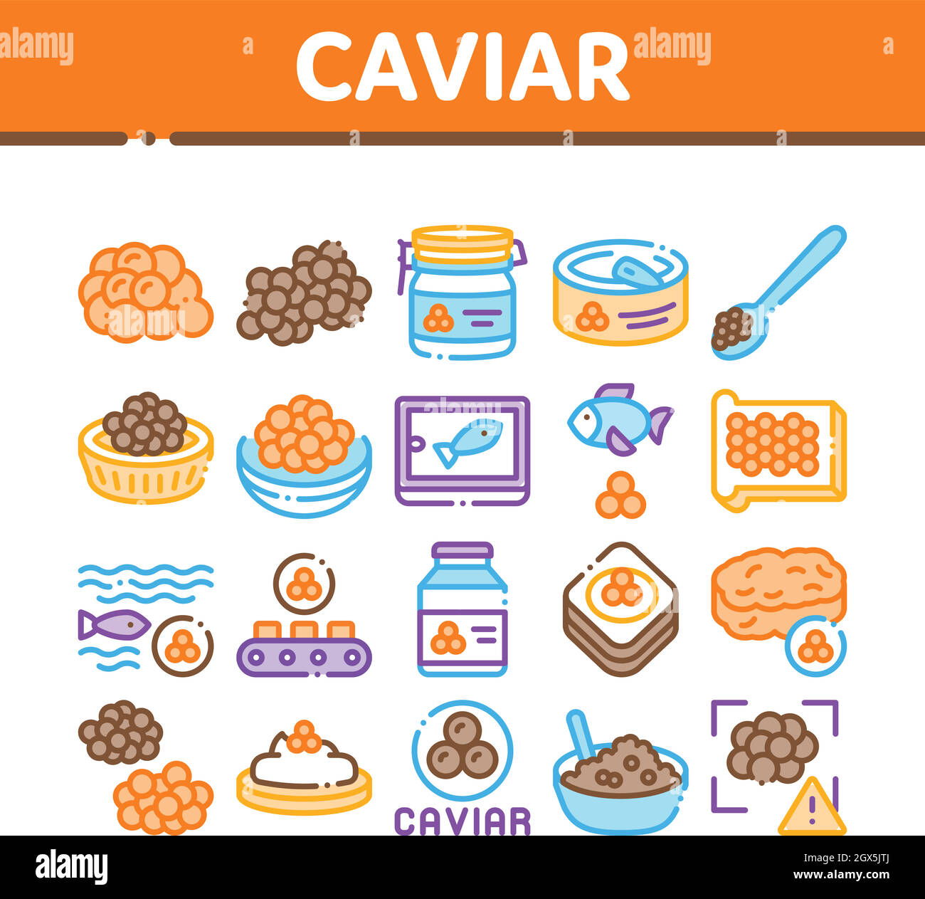 Caviar Seafood Product Collection Icons Set Vector Stock Vector Image ...