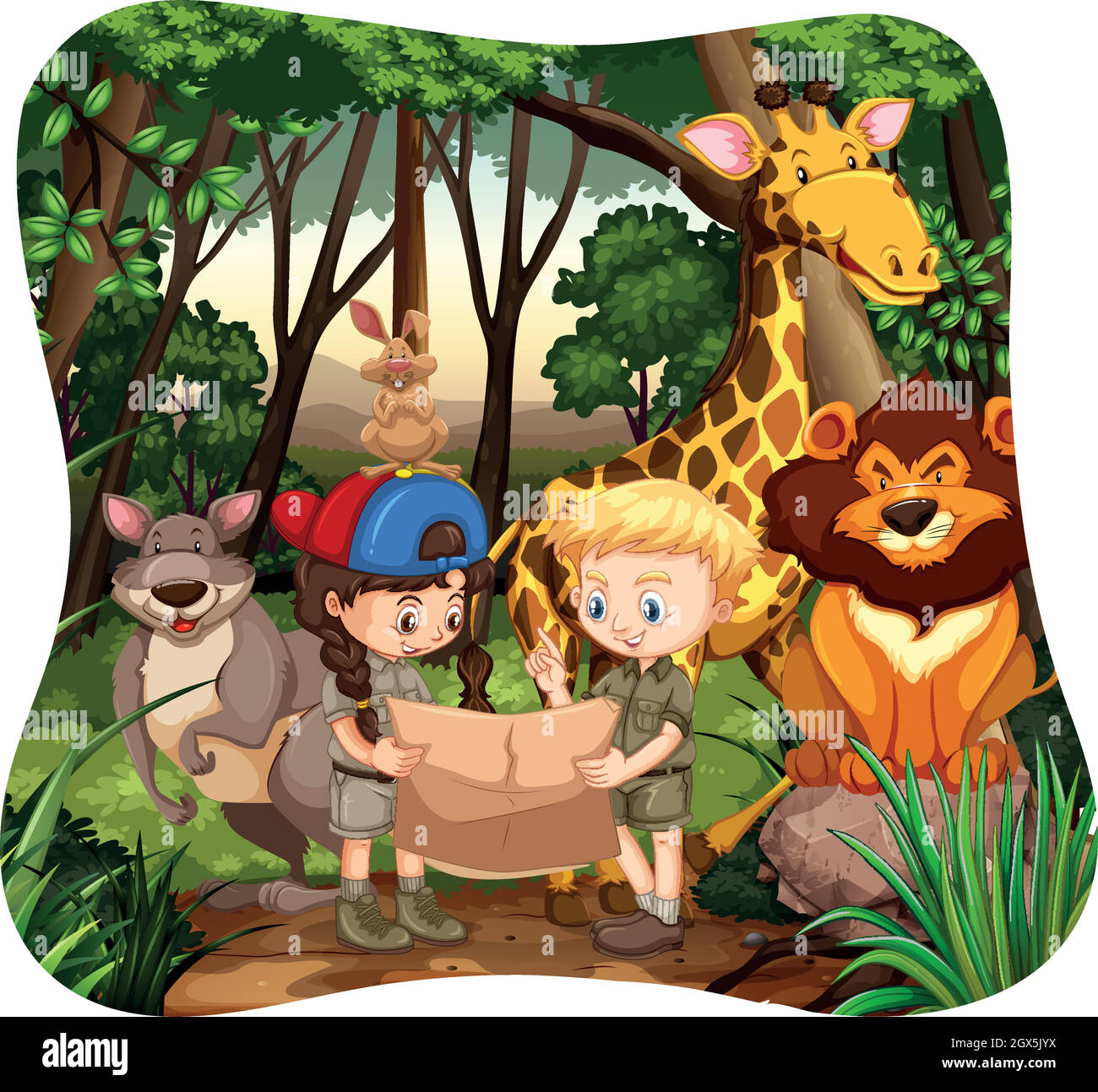 Children and wild animals in jungle Stock Vector Image & Art - Alamy