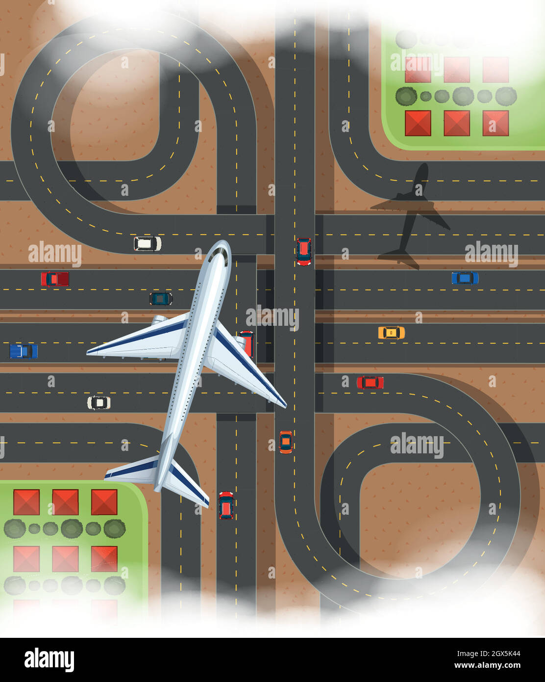 Scene with airplane flying over the express way Stock Vector Image ...