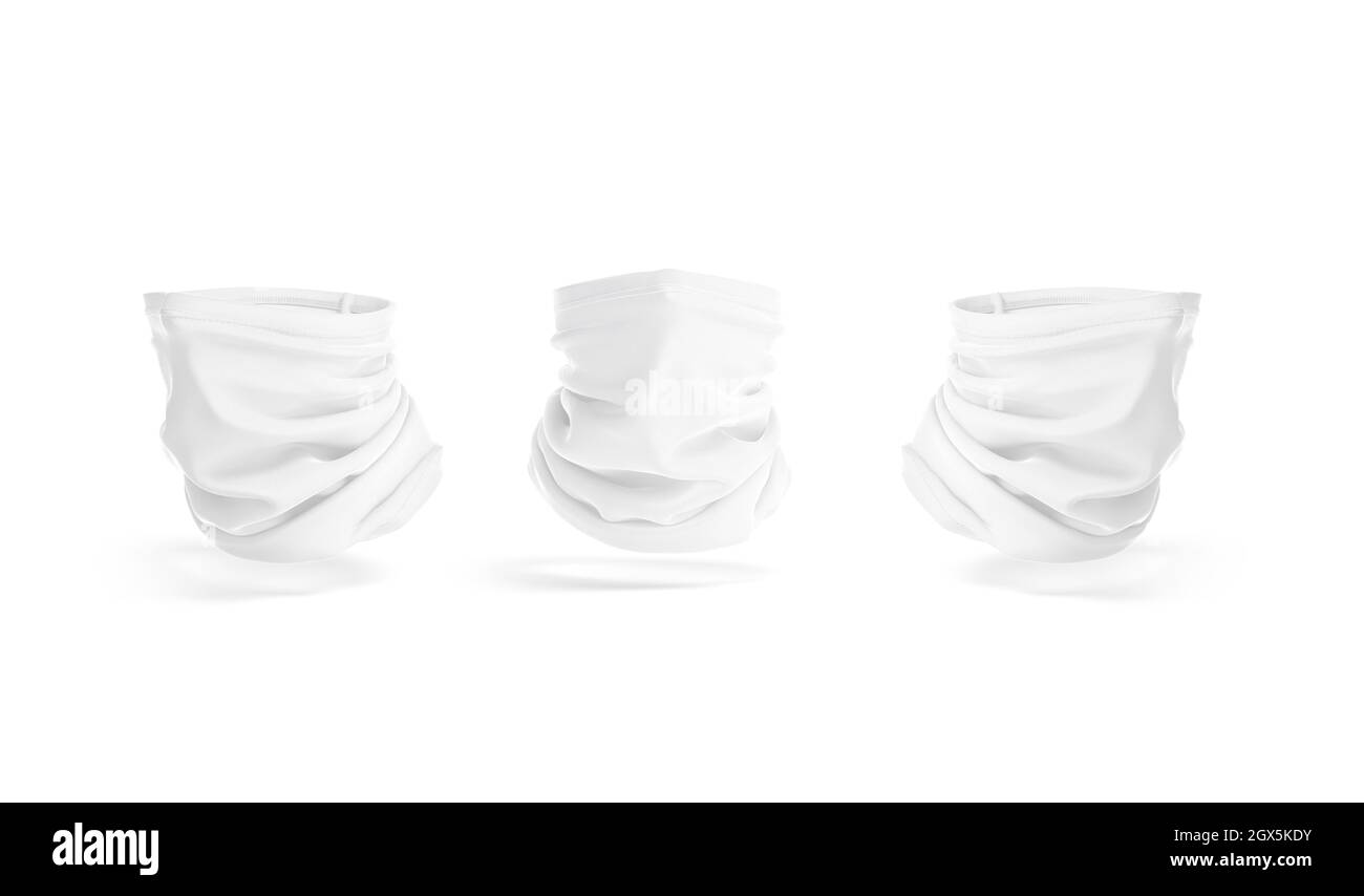 blank white neck gaiter mockup, front and side view, 3d rendering ...