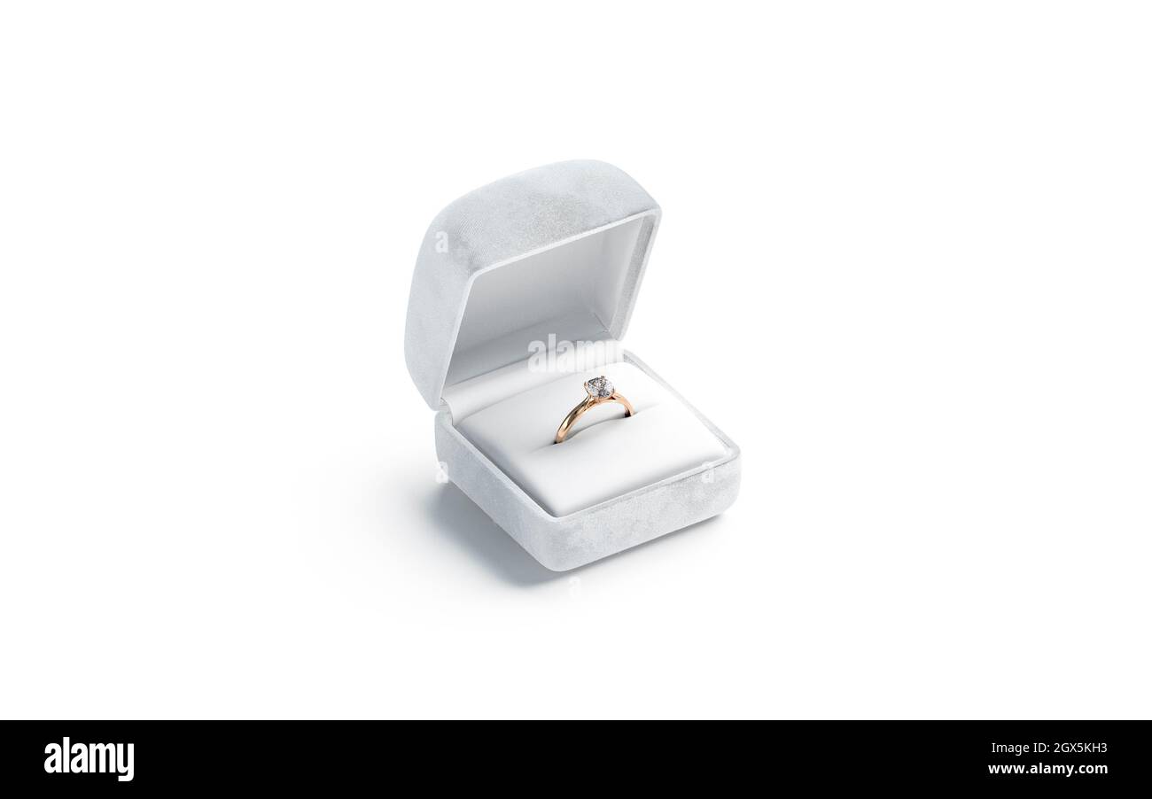 Blank white box with gold diamond ring stand mockup, isolated, 3d ...