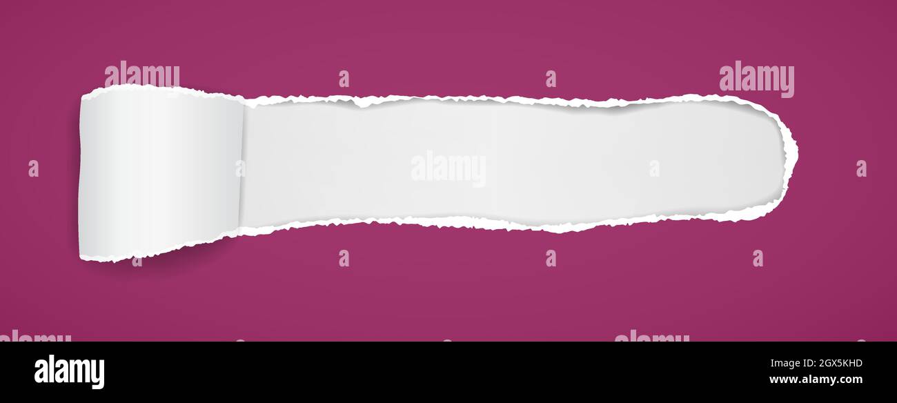 Violet oblong hole composition in paper with torn edges and soft shadow ...