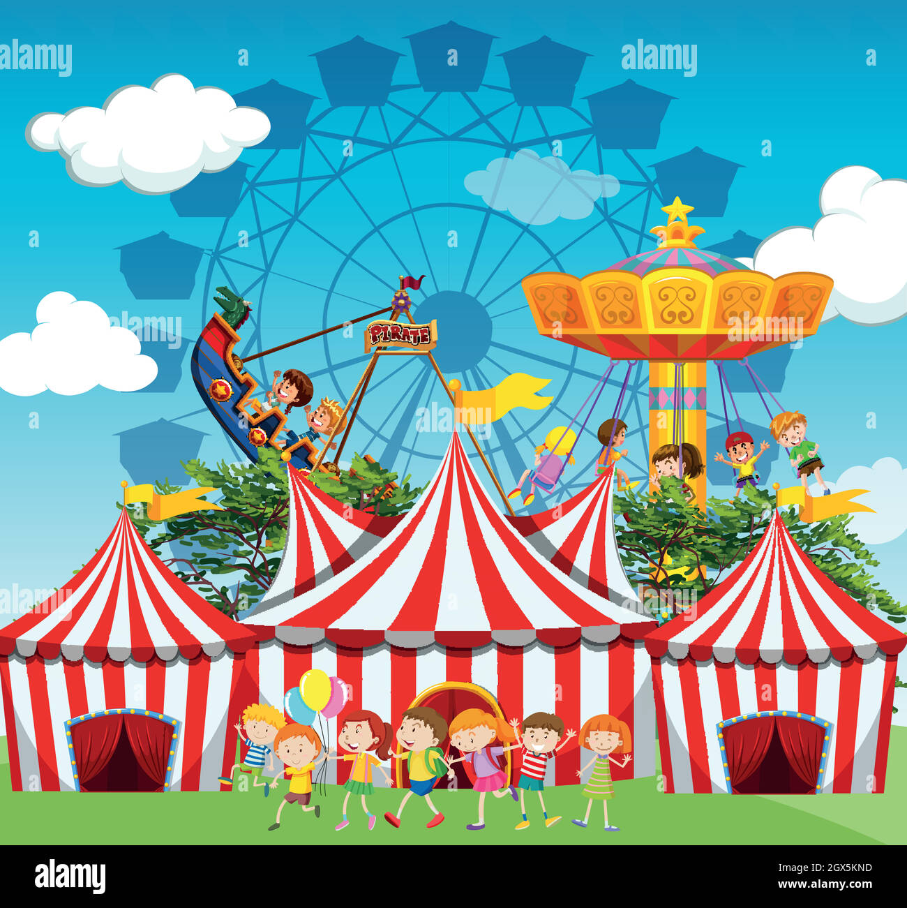 Circus scene with children and rides Stock Vector Image & Art - Alamy