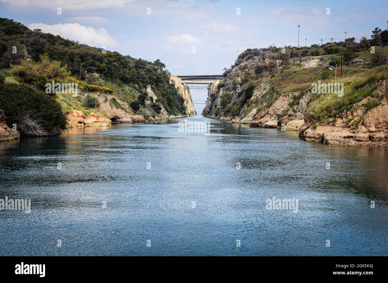 The Corinth Canal connects the Gulf of Corinth in the Ionian Sea with ...