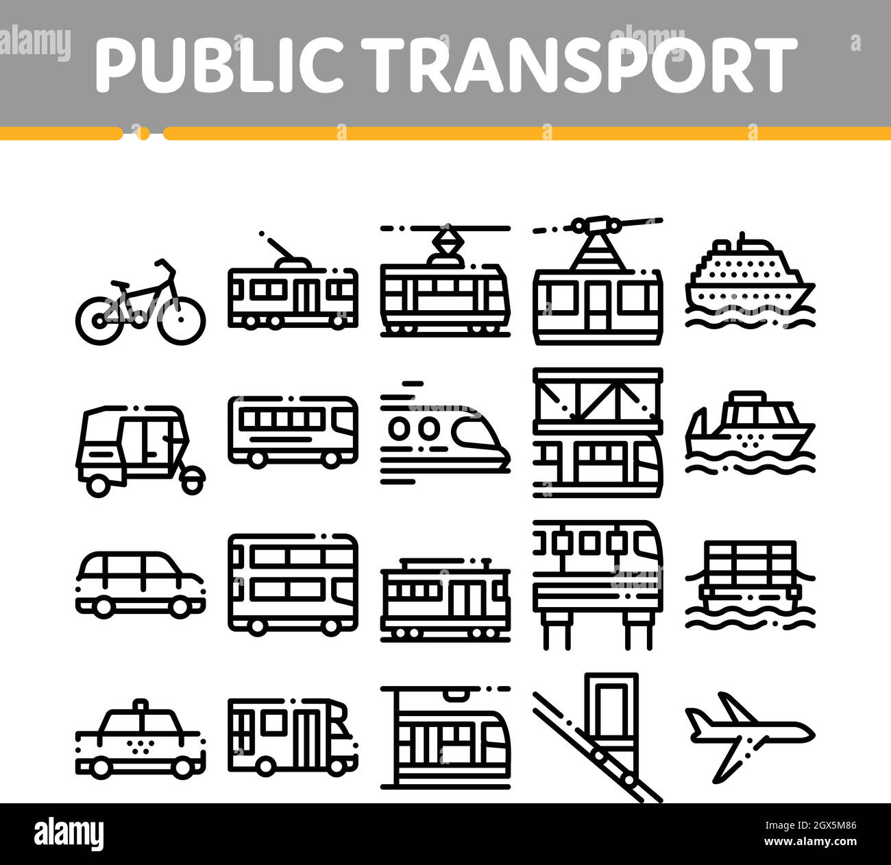Collection Public Transport Vector Line Icons Set Stock Vector Image ...