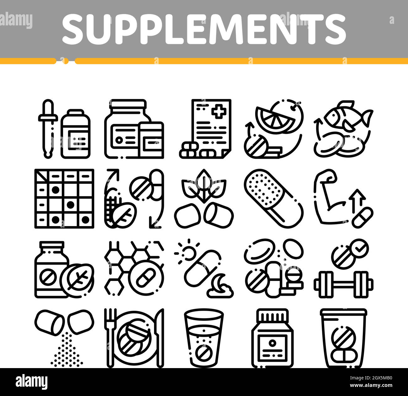 Supplements Collection Elements Icons Set Vector Stock Vector Image ...