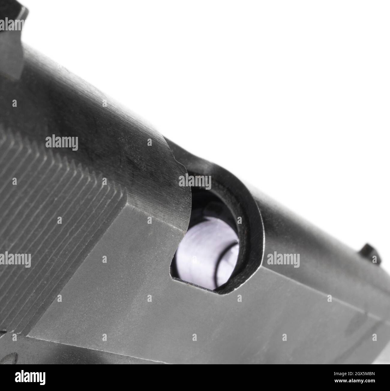 Empty chamber on a semi automatic handgun isolated on white Stock Photo ...