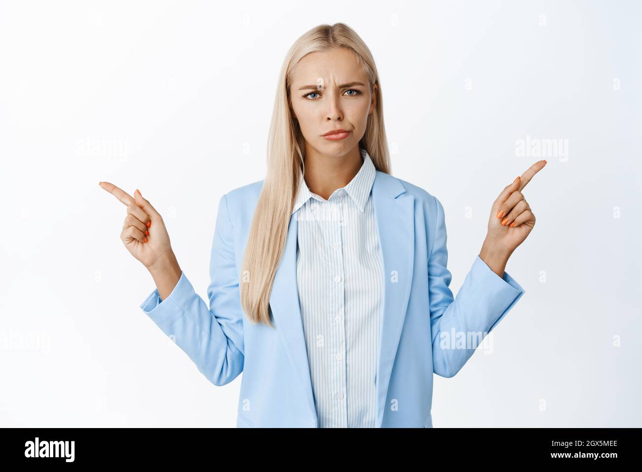 Indecisive corporate woman struggle to make choice between two options ...