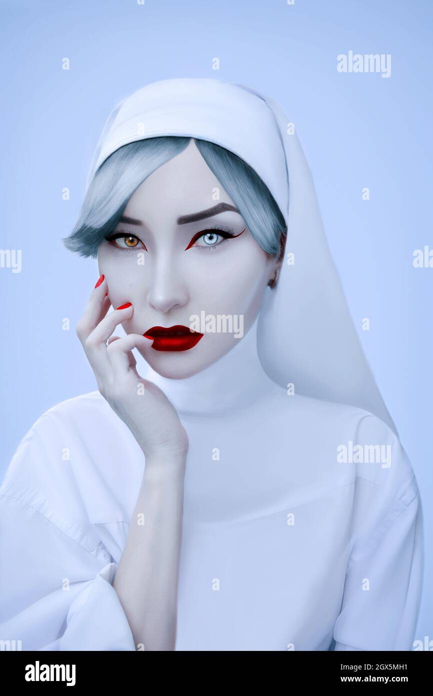 Gothic Nurse in white uniform Stock Photo - Alamy