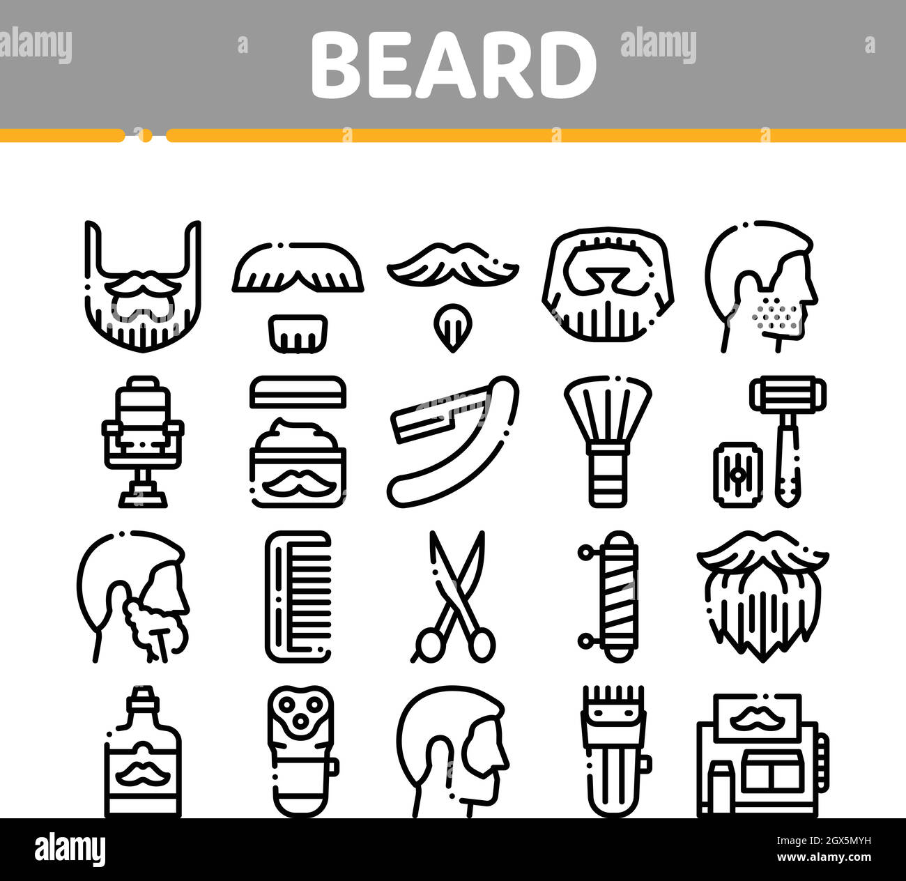 Beard And Mustache Collection Icons Set Vector Stock Vector Image & Art ...