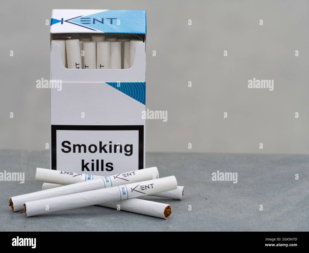 In this photo illustration, a pack of Kent Blue Cigarettes, made by ...