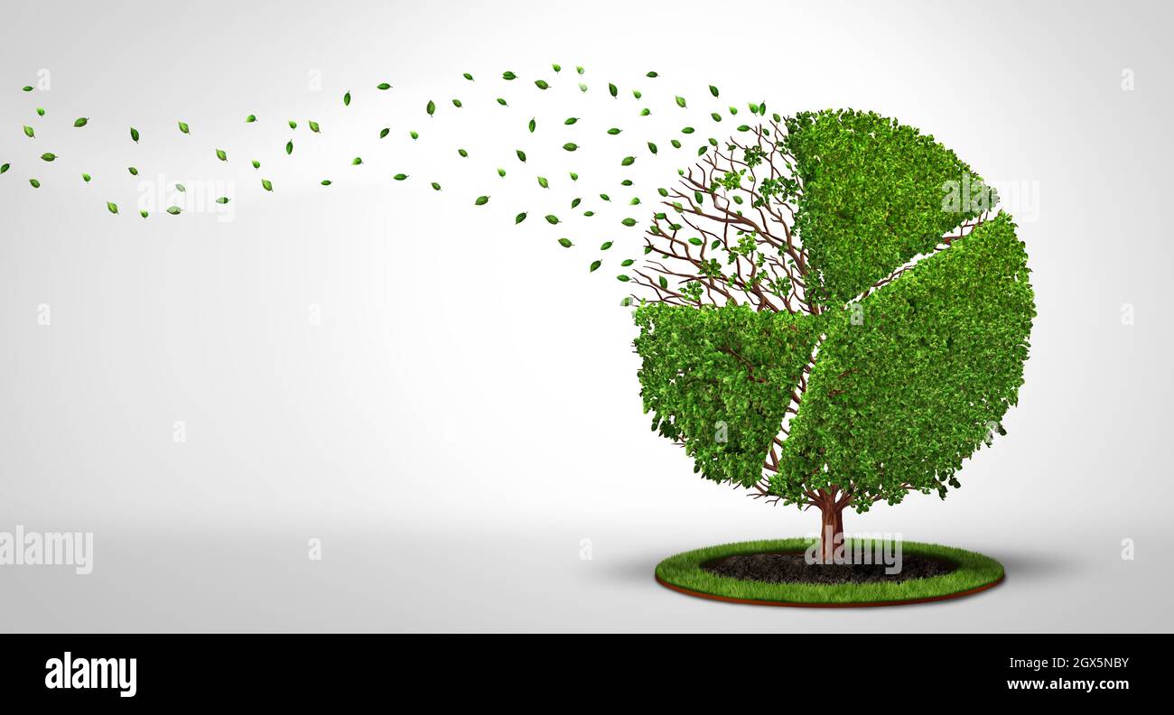 Declining market share pie chart as a growing green tree with leaves ...