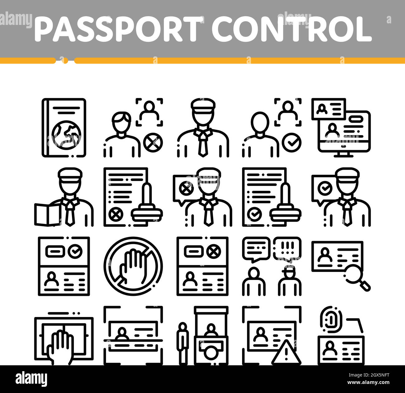 Passport Control Check Collection Icons Set Vector Stock Vector Image And Art Alamy