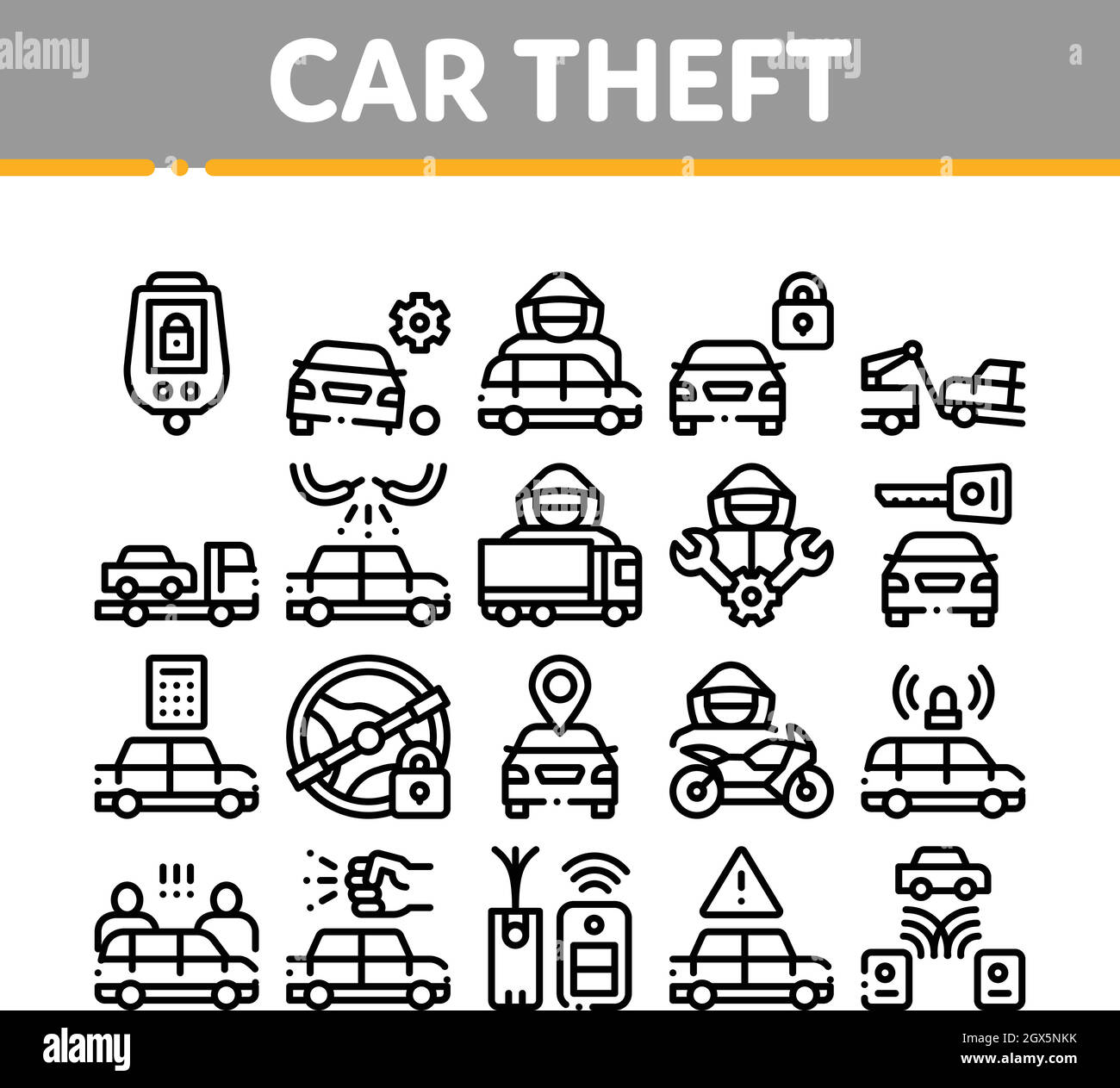 Car Theft Collection Elements Icons Set Vector Stock Vector Image & Art ...