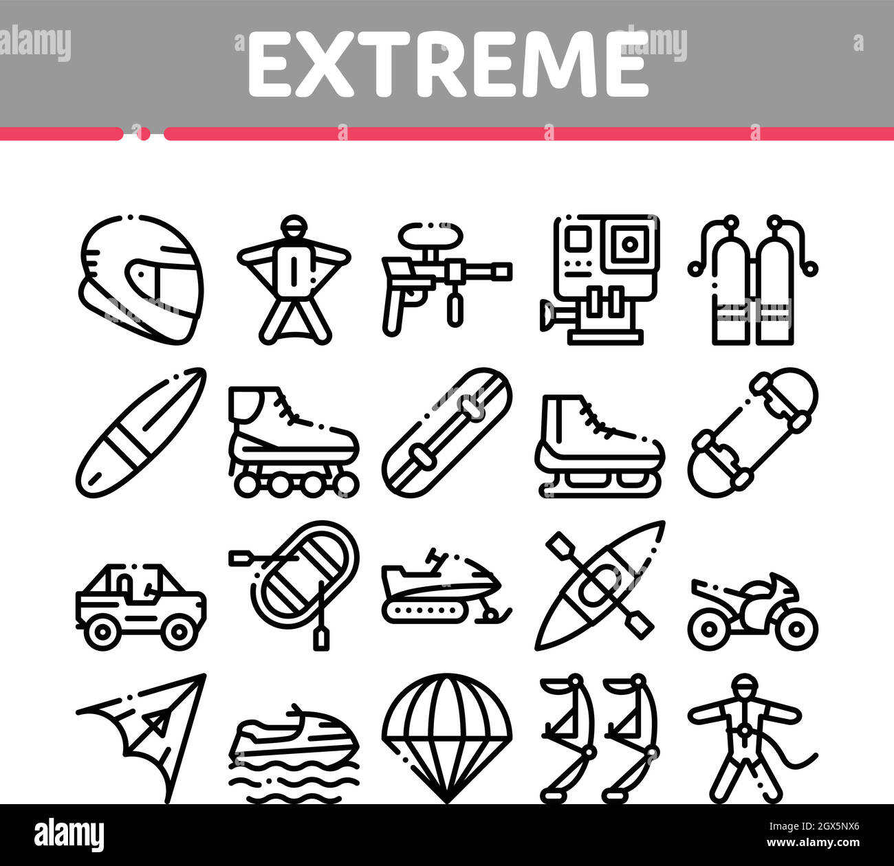 Extreme Sport Activity Collection Icons Set Vector Stock Vector Image ...