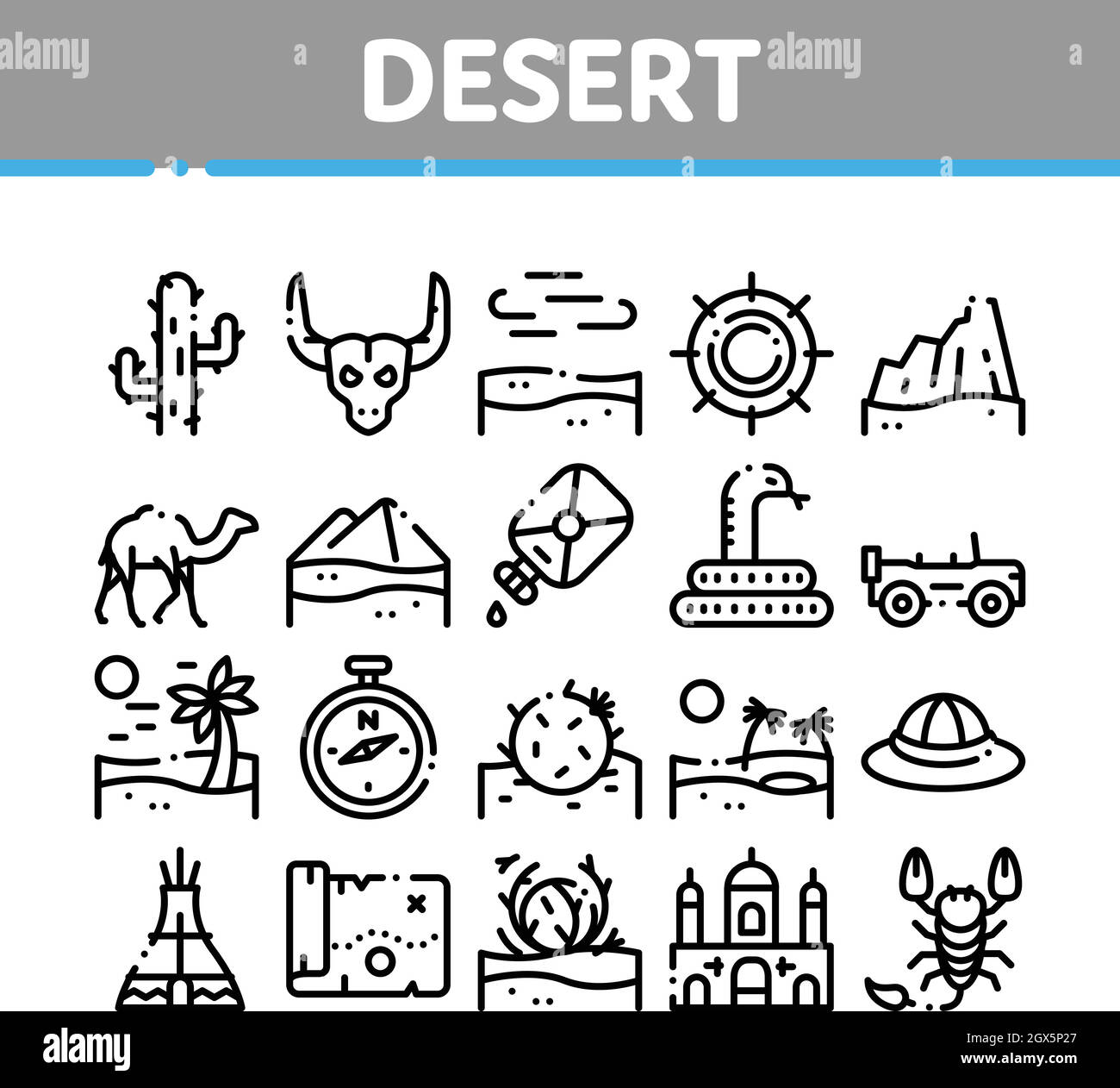 Desert Sandy Landscape Collection Icons Set Vector Stock Vector Image ...