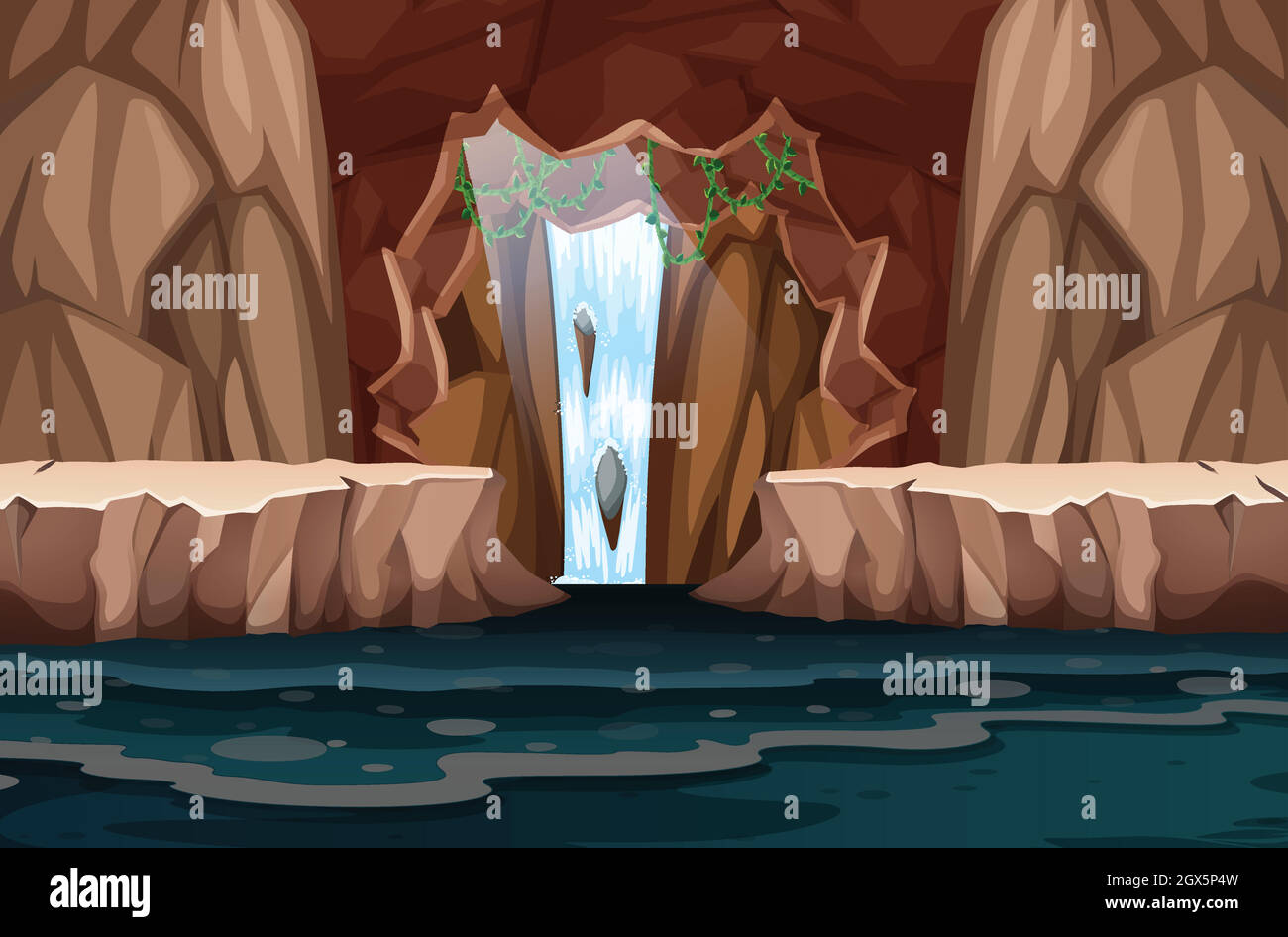 Beautiful waterfall cave landscape Stock Vector Image & Art - Alamy