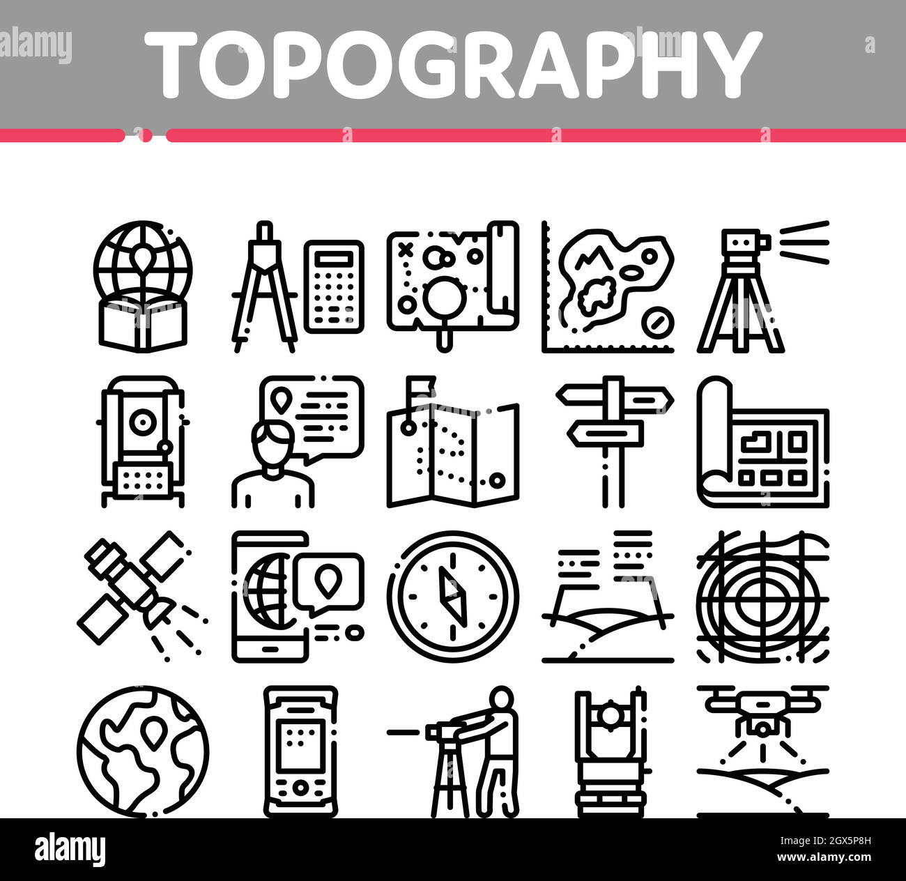 Topography Research Collection Icons Set Vector Stock Vector Image ...