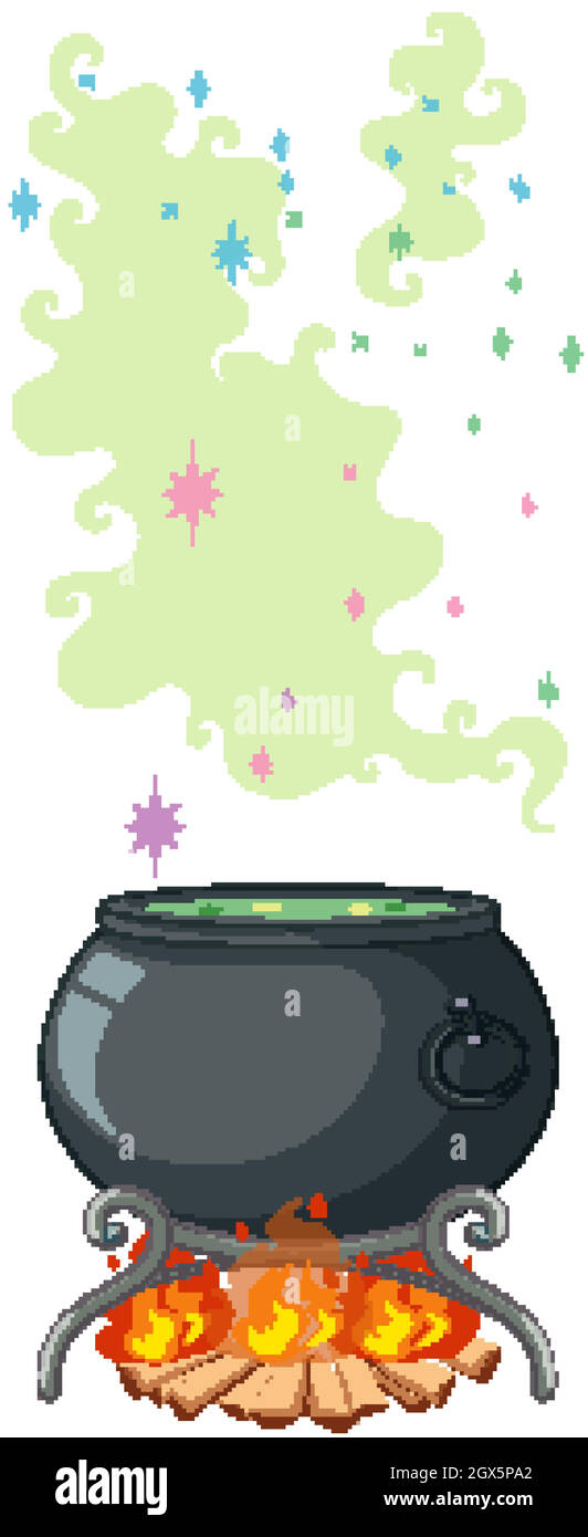 Black magic pot and magic spell cartoon style isolated on white ...