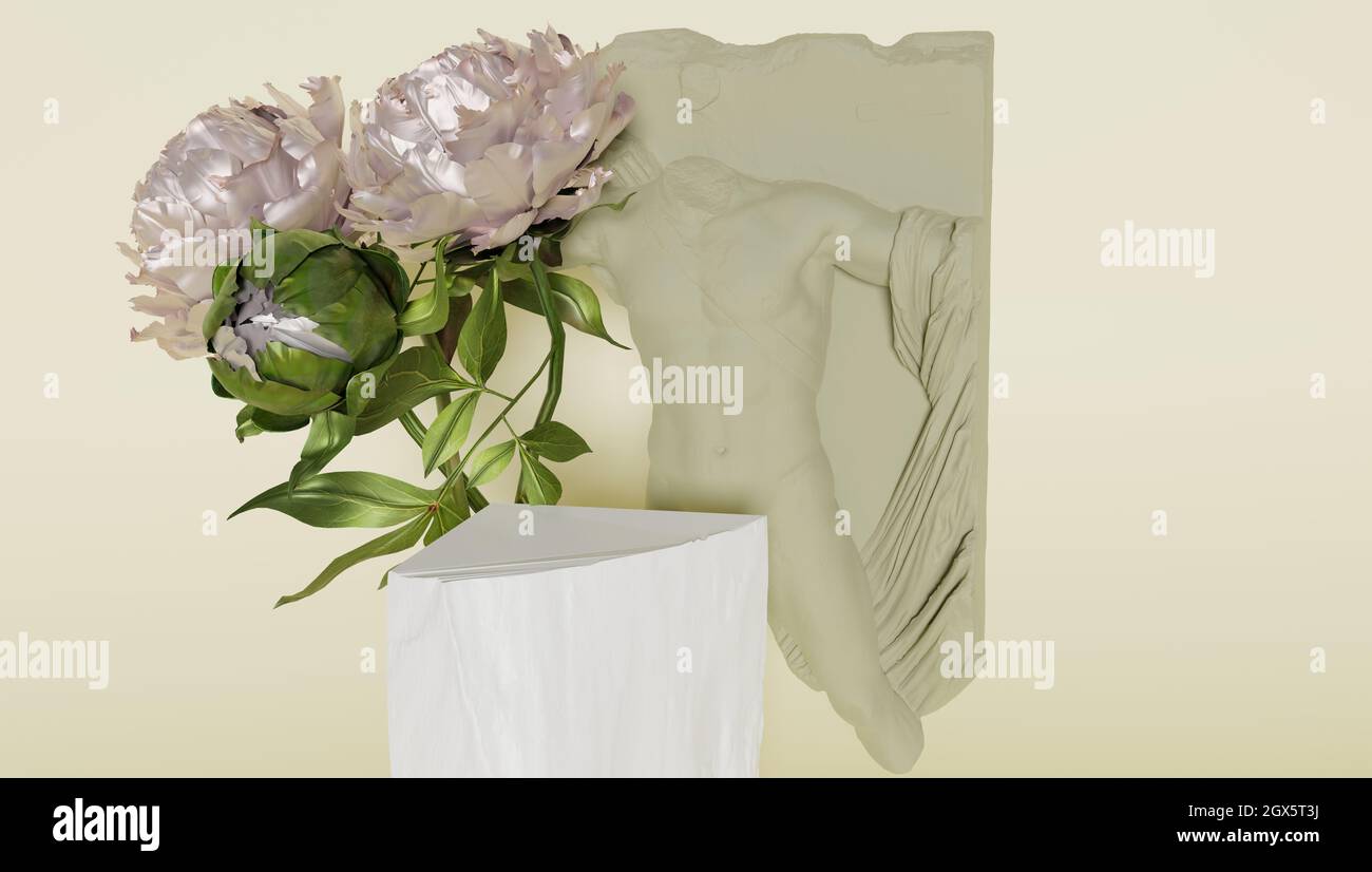 Classical Greek style background with flowers and marble carvings for ...