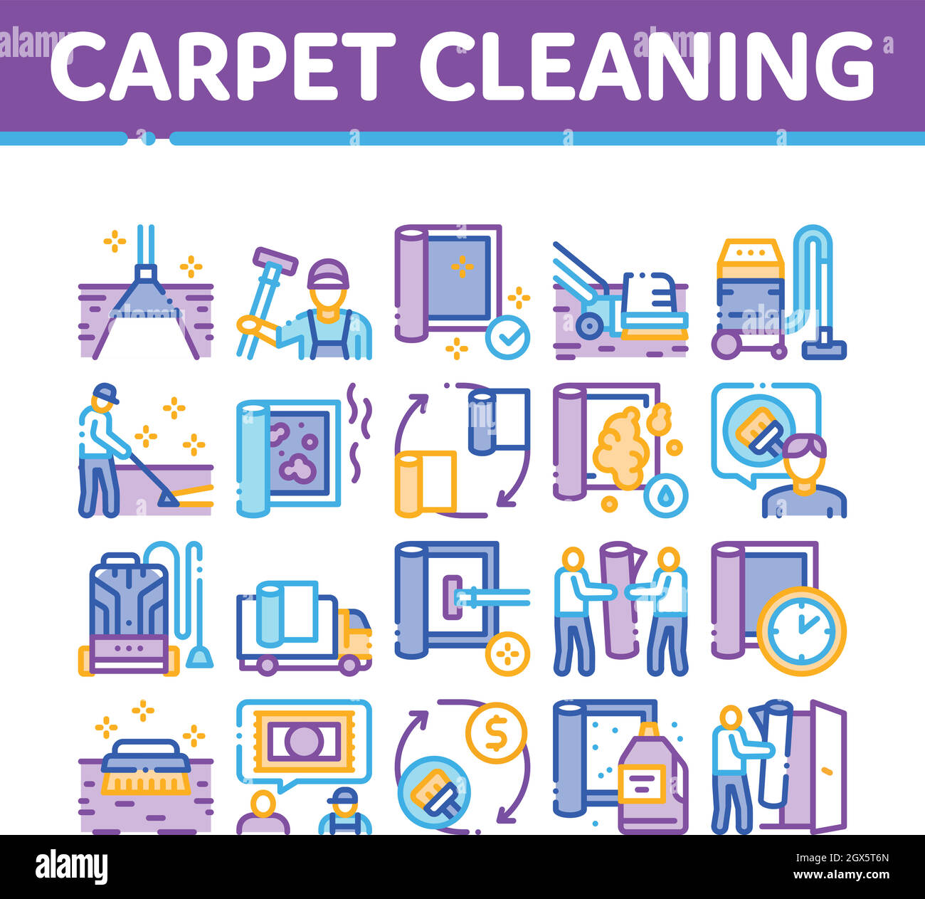 Carpet Cleaning Washing Service Icons Set Vector Stock Vector Image ...