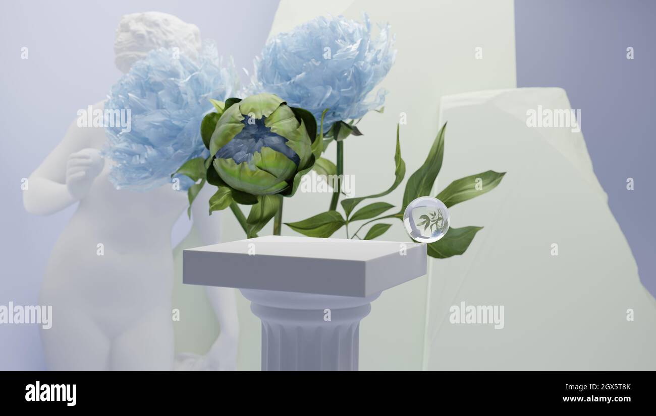 Classical Greek style background with flowers and marble carvings for ...