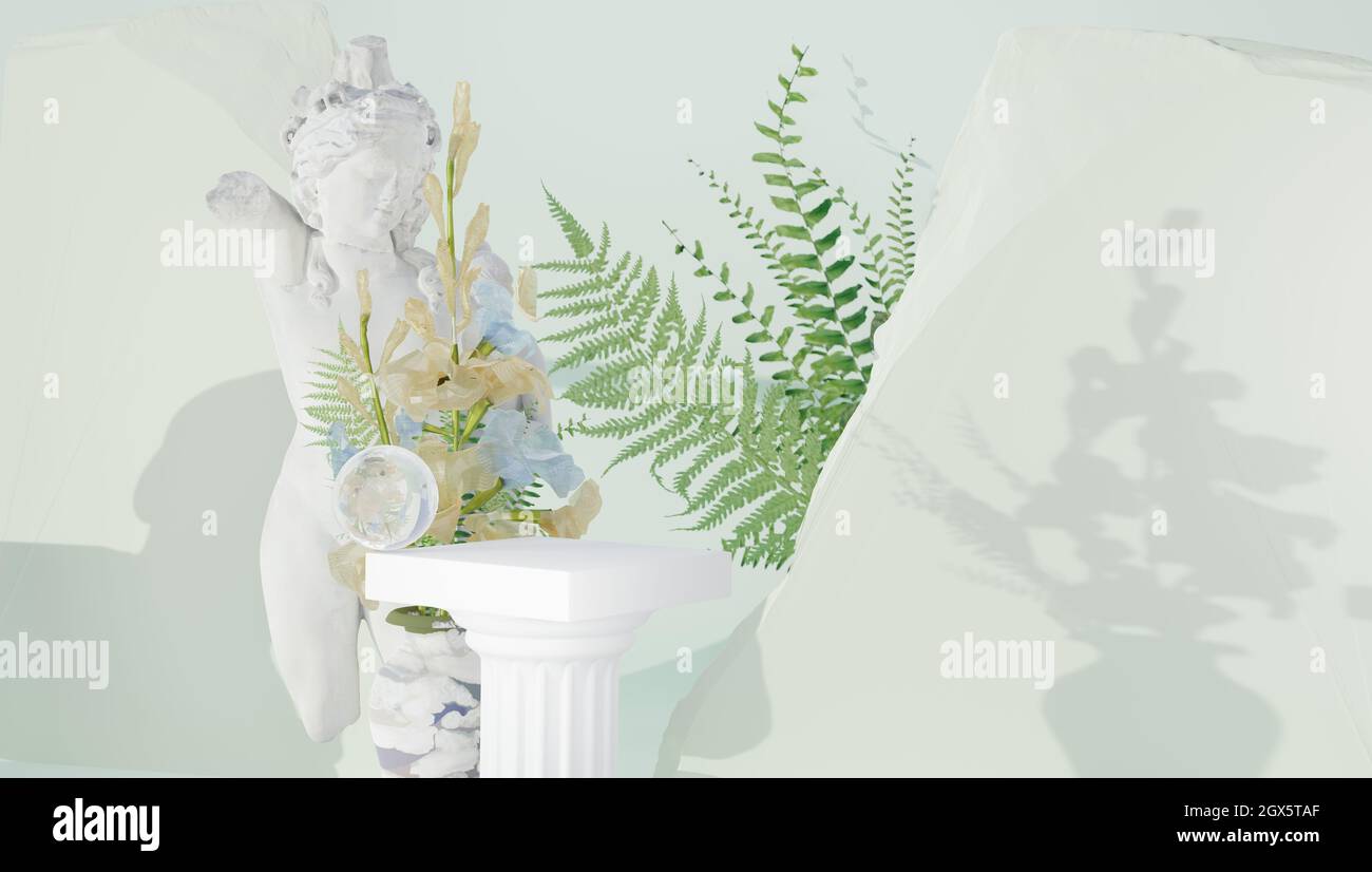 Classical Greek style background with flowers and marble carvings for ...