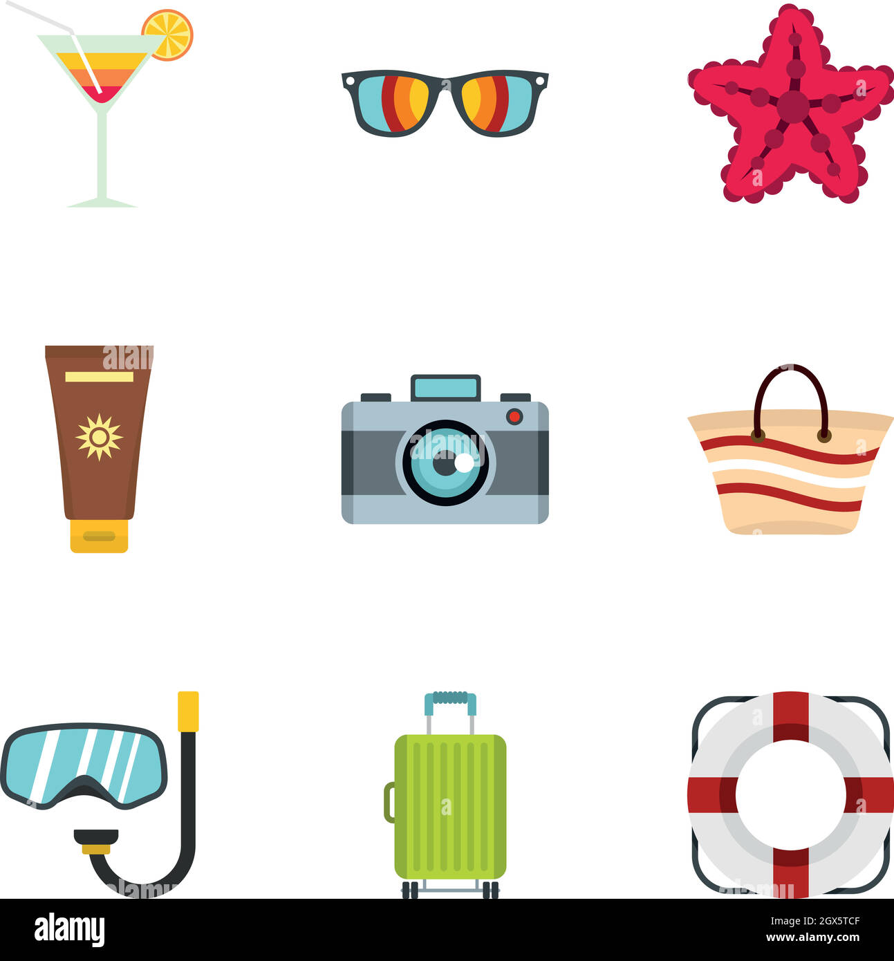 Set flat beach summer Cut Out Stock Images & Pictures - Alamy